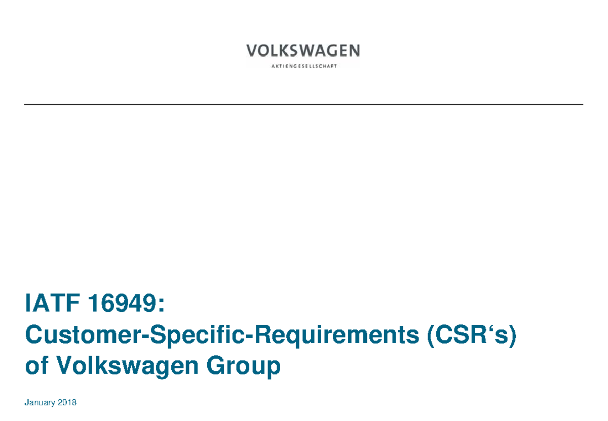 Volkswagen-Group CSR IATF-16949 Jan-2018 - IATF 16949: Customer ...