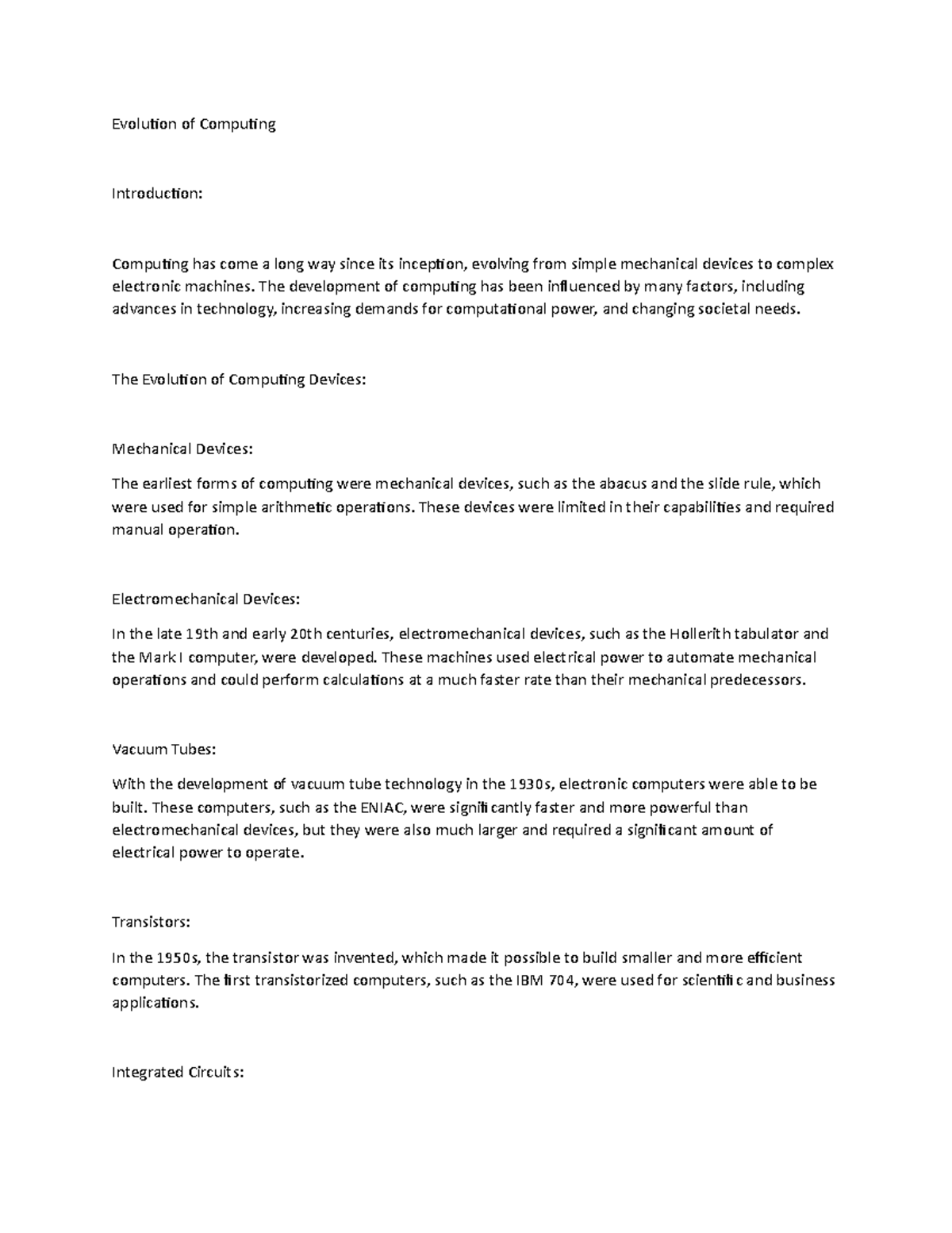 Evolution of Computing - Evolution of Computing Introduction: Computing has come a long way ...