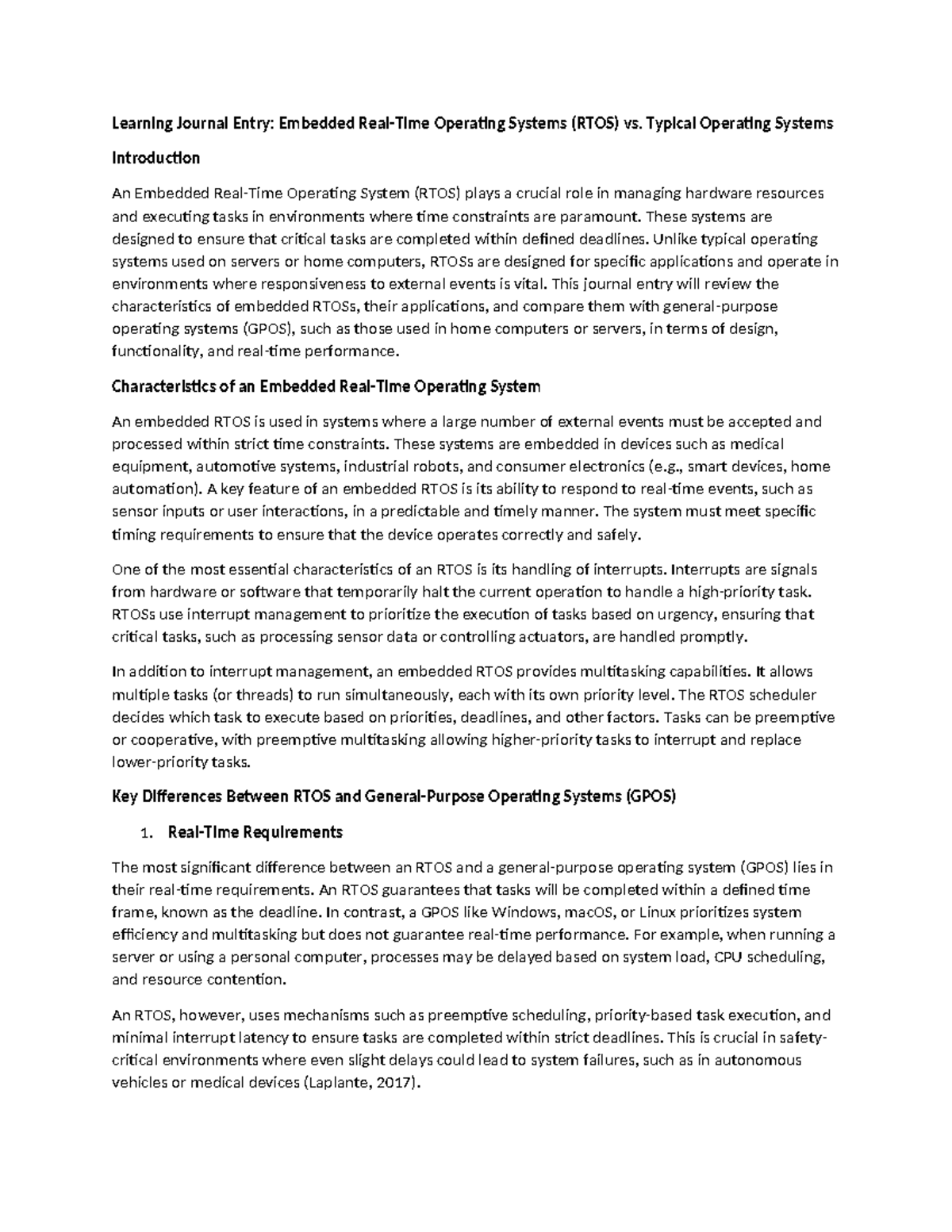 Cs 3307 Learning Journal 1 - Learning Journal Entry: Embedded Real-Time ...