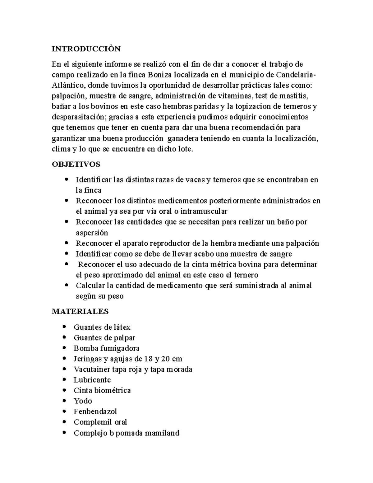 Introducciòn jose - INFORME DE SALIDA DE CAMPO - INTRODUCCIÒN En el ...