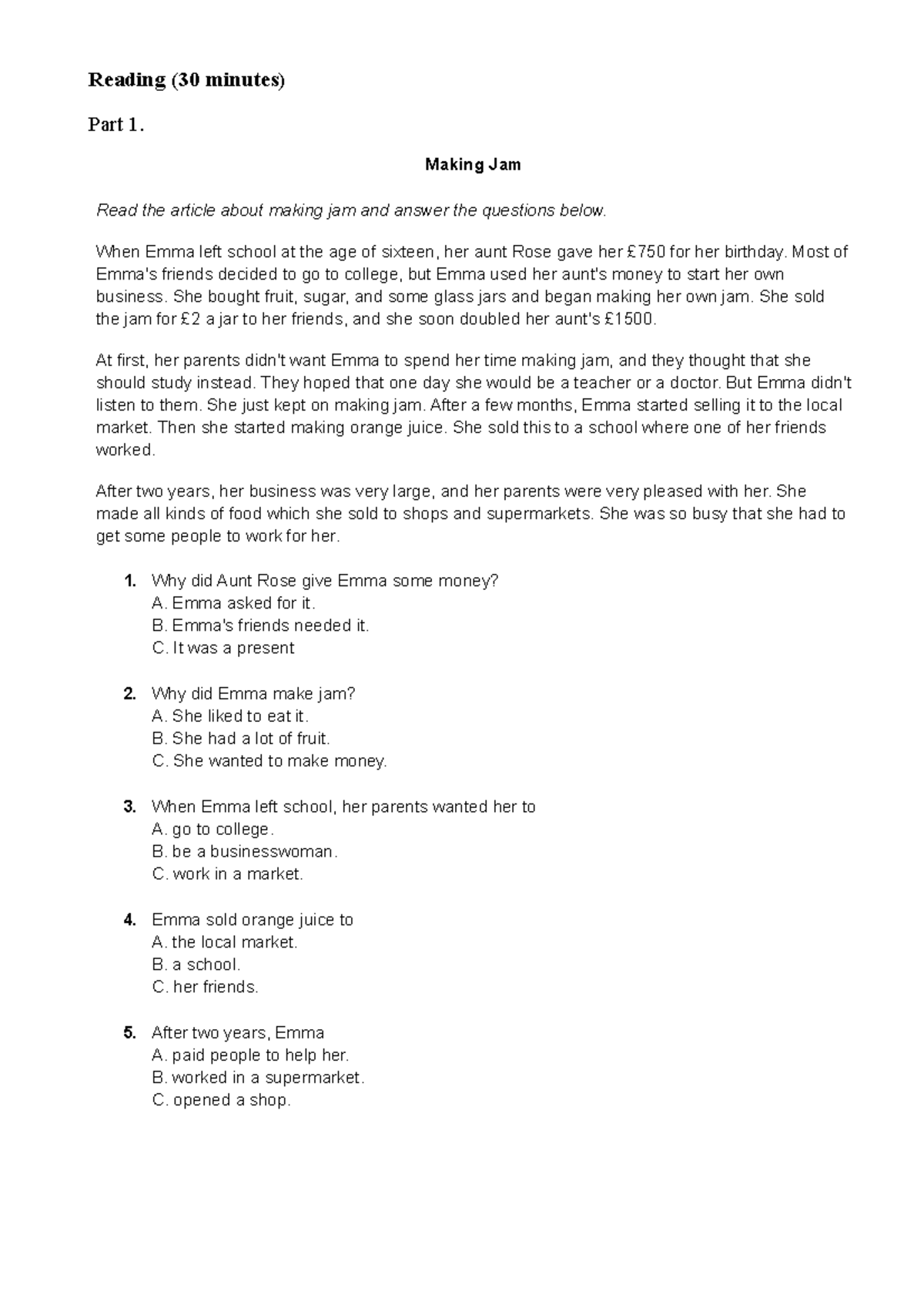 A2 Mock Test read - English reading practice 1 - Reading (30 minutes ...