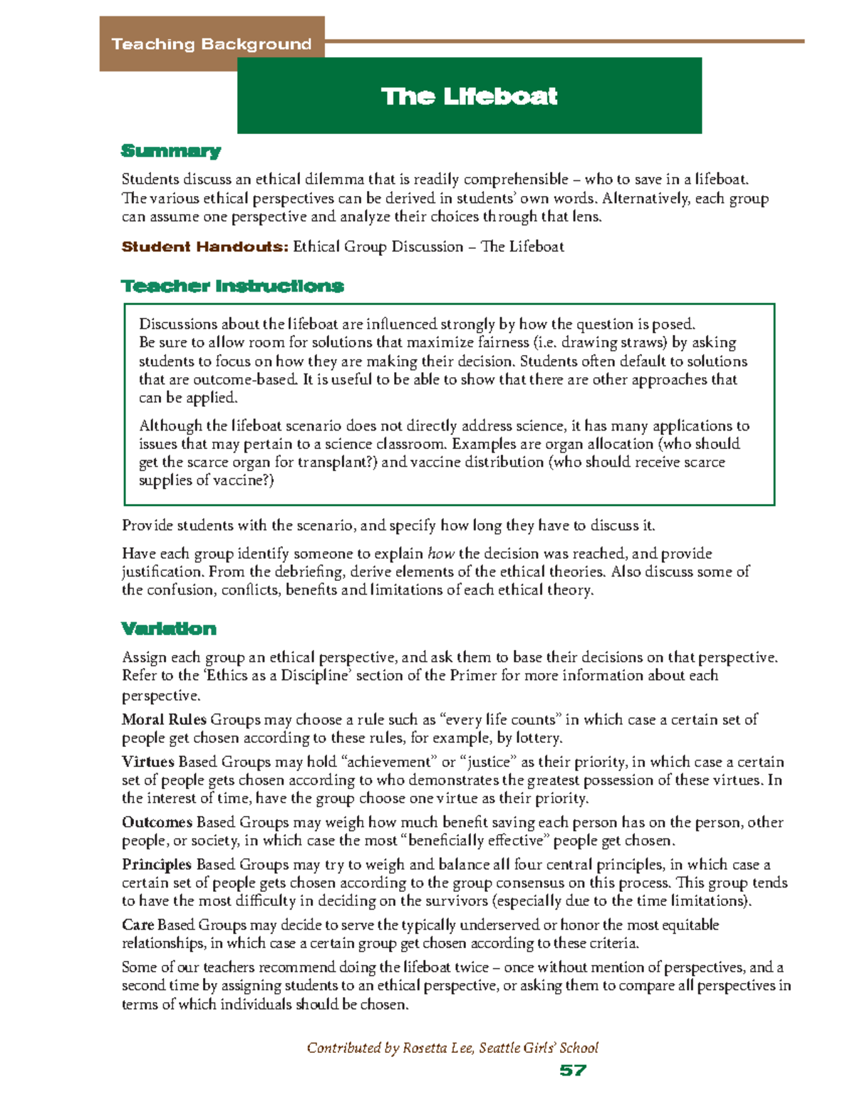 Lifeboat - Pagaralan - Teaching Background Students discuss an ethical ...
