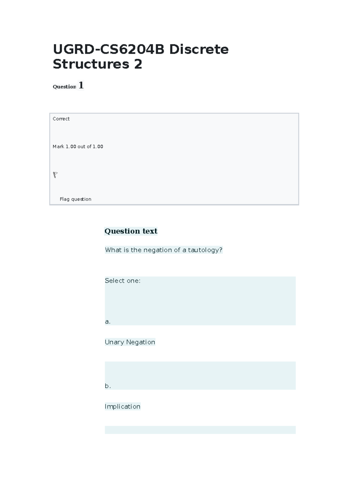 Discrete 2 Prelim 1 - UGRD-CS6204B Discrete Structures 2 Question 1 ...