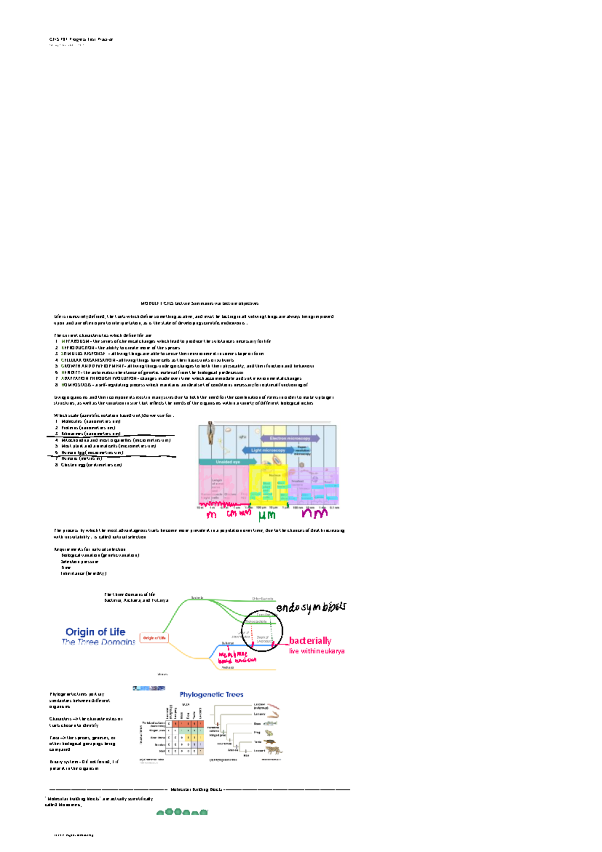 CELS 191 Progress Test Practice - MODULE 1 CELS Lecture Summaries via ...