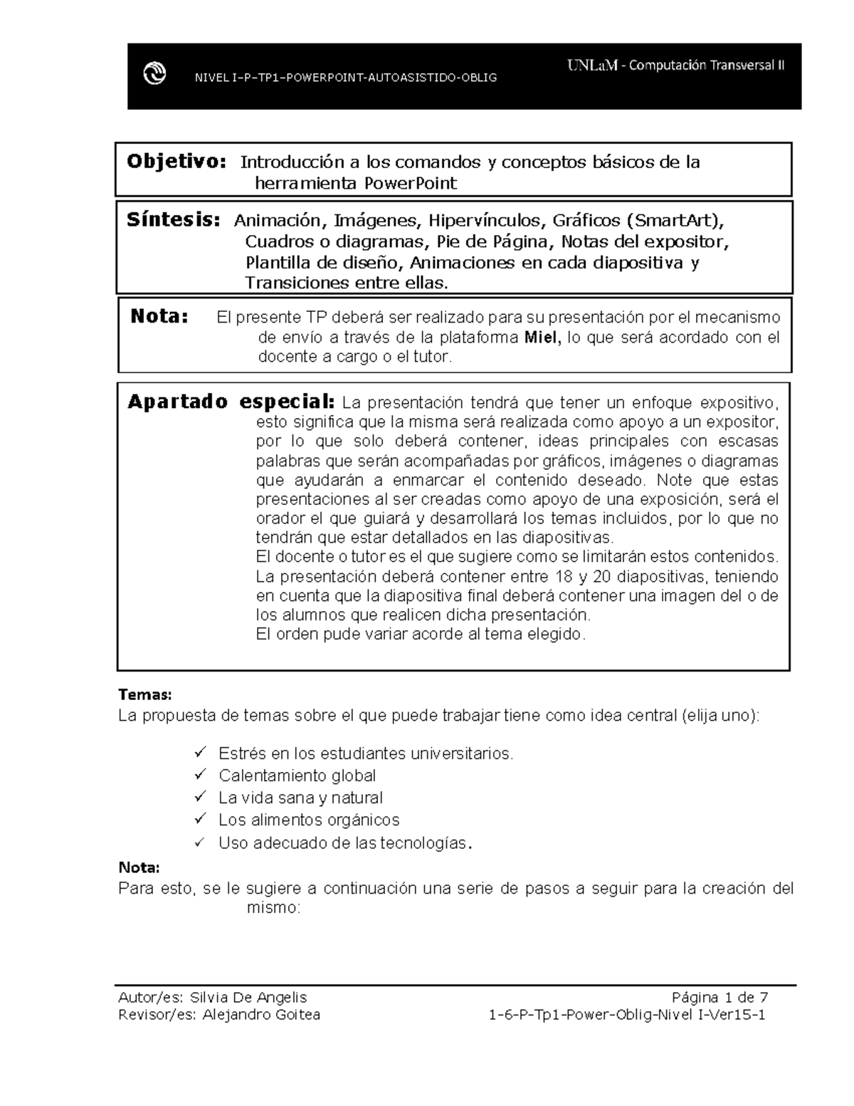 1 6 P TP1 Power Oblig Nivel I Ver15 11 - Warning: TT: undefined function: 32 Autor/es: Silvia De ...