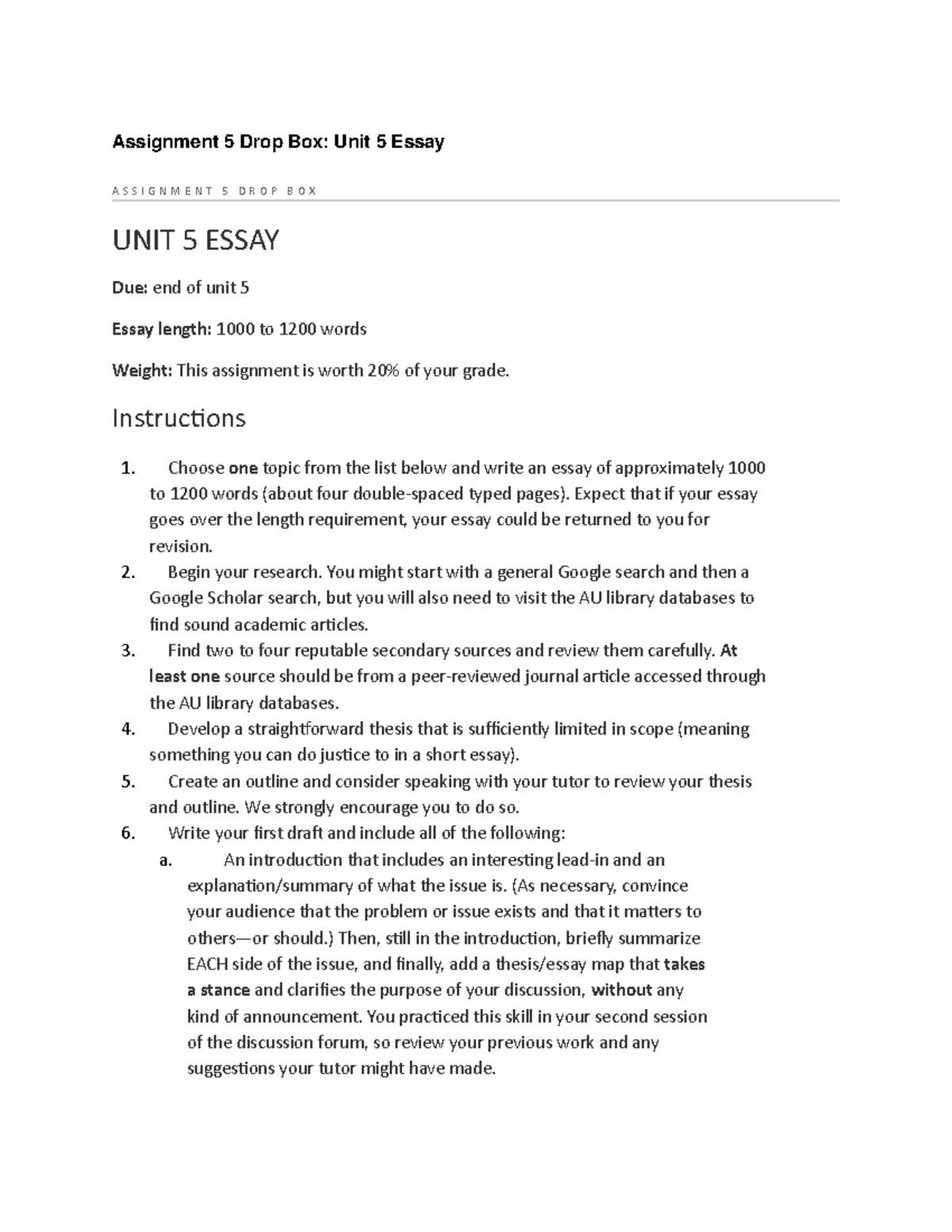 ENGL 255 Assignment 5 Instructions - Assignment 5 Drop Box: Unit 5 ...