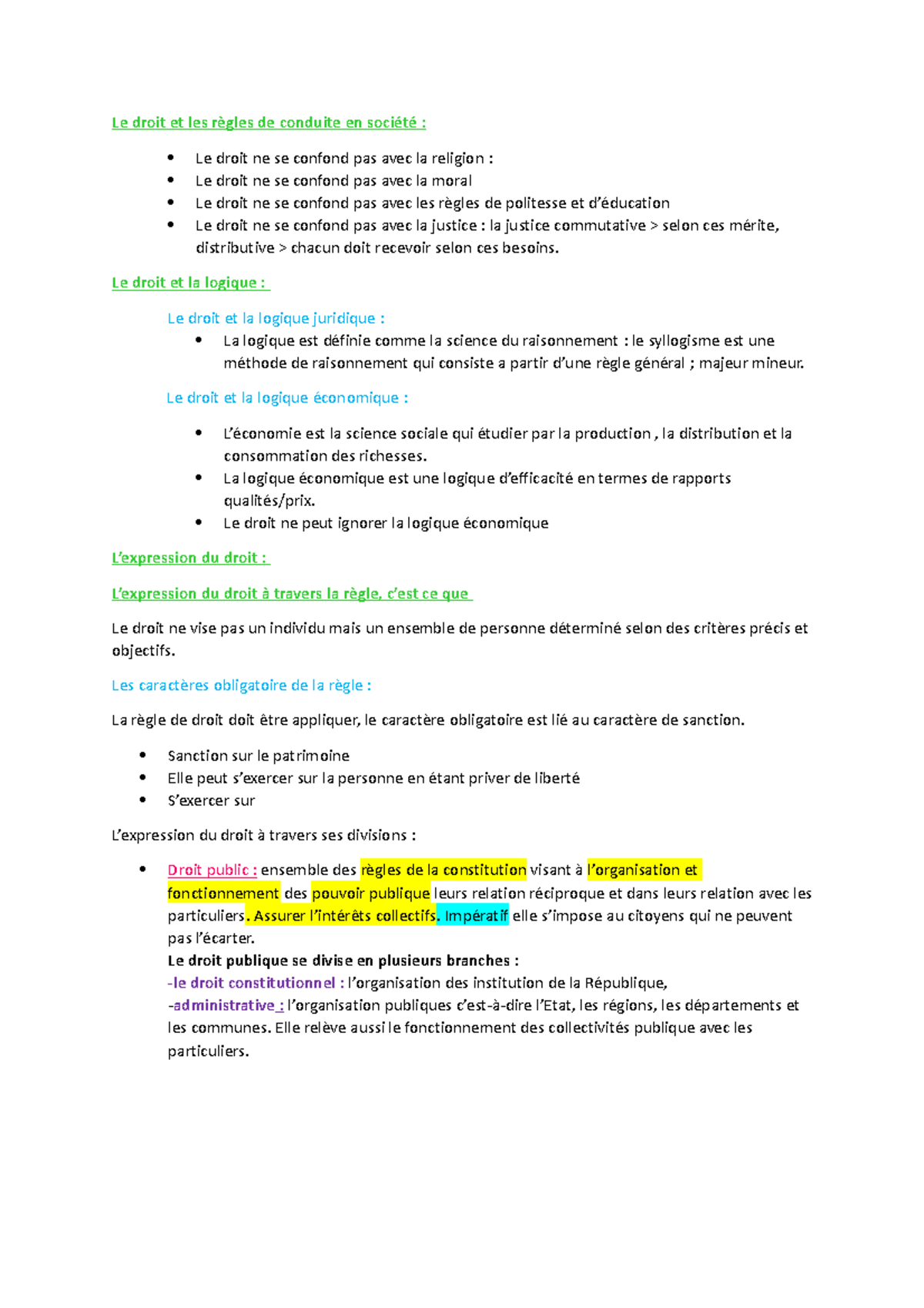 Fiche de révision - une partie des CM - Le droit et les règles de ...