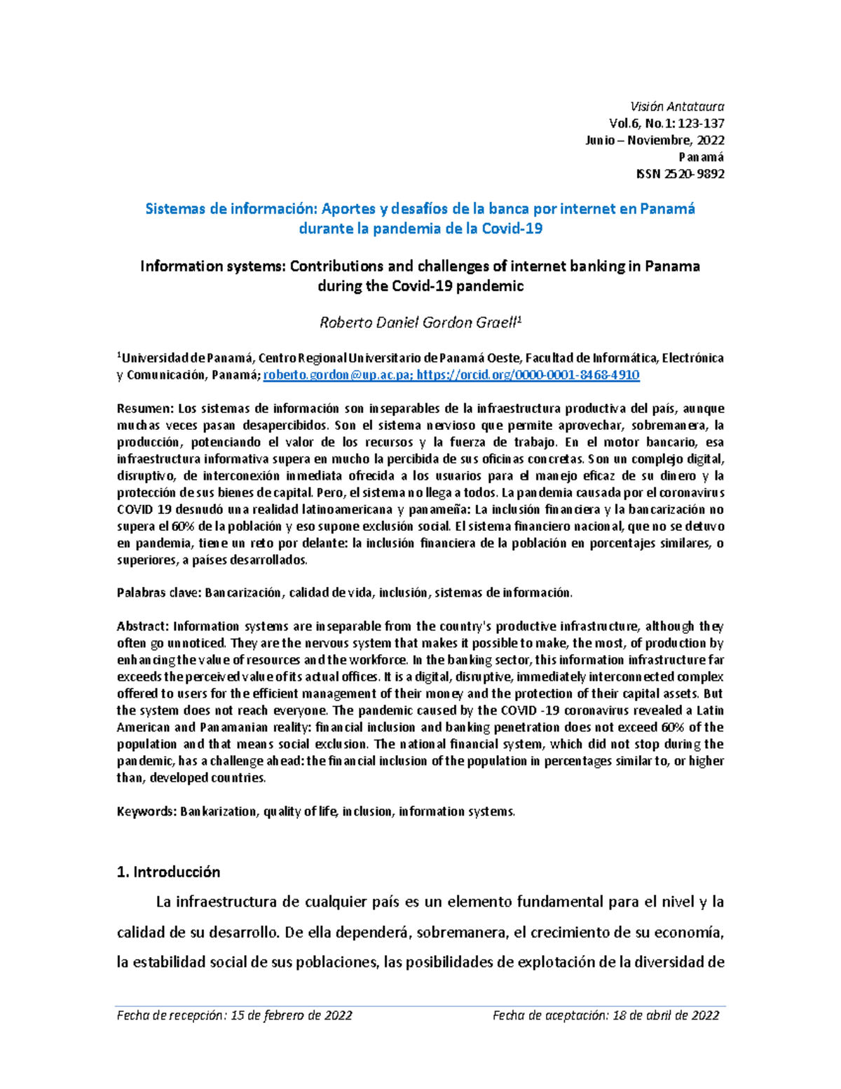 Vision Antataura 2022 1 A7 Gordon Fecha De Recepción 15 De Febrero