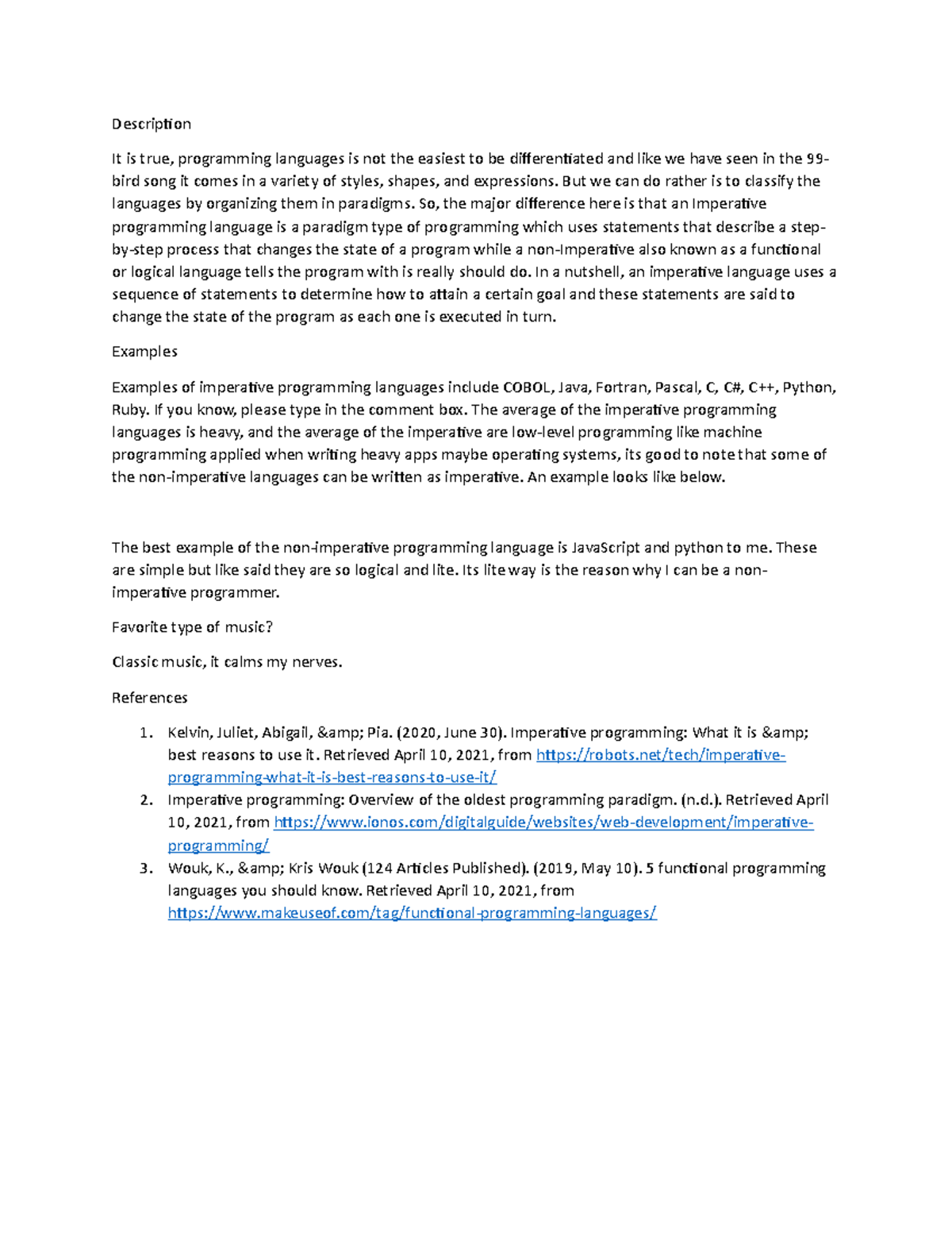 Discussion Forum unit 1 - Description It is true, programming languages ...