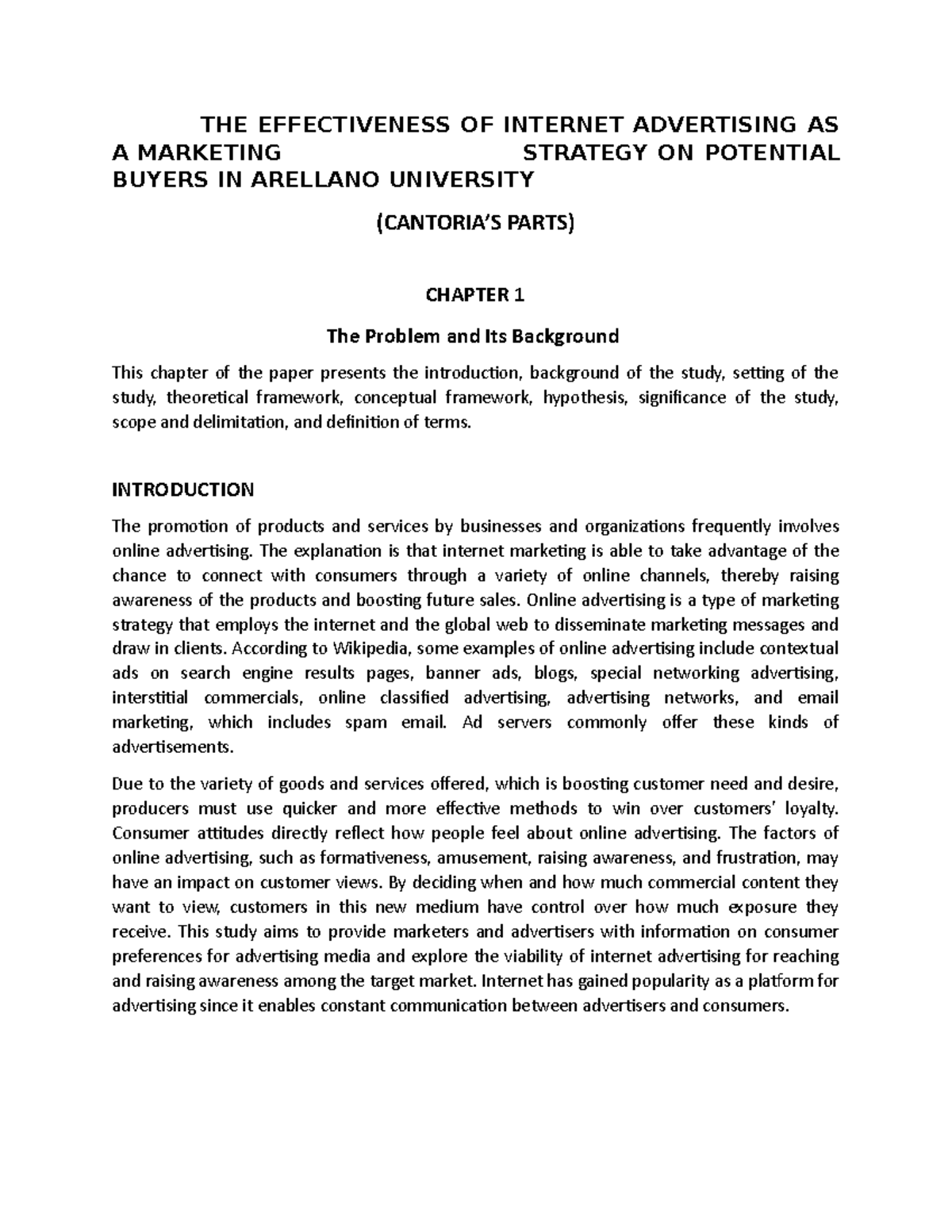 Introduction and CH2 (PR 2) - Cantoria - THE EFFECTIVENESS OF INTERNET ...