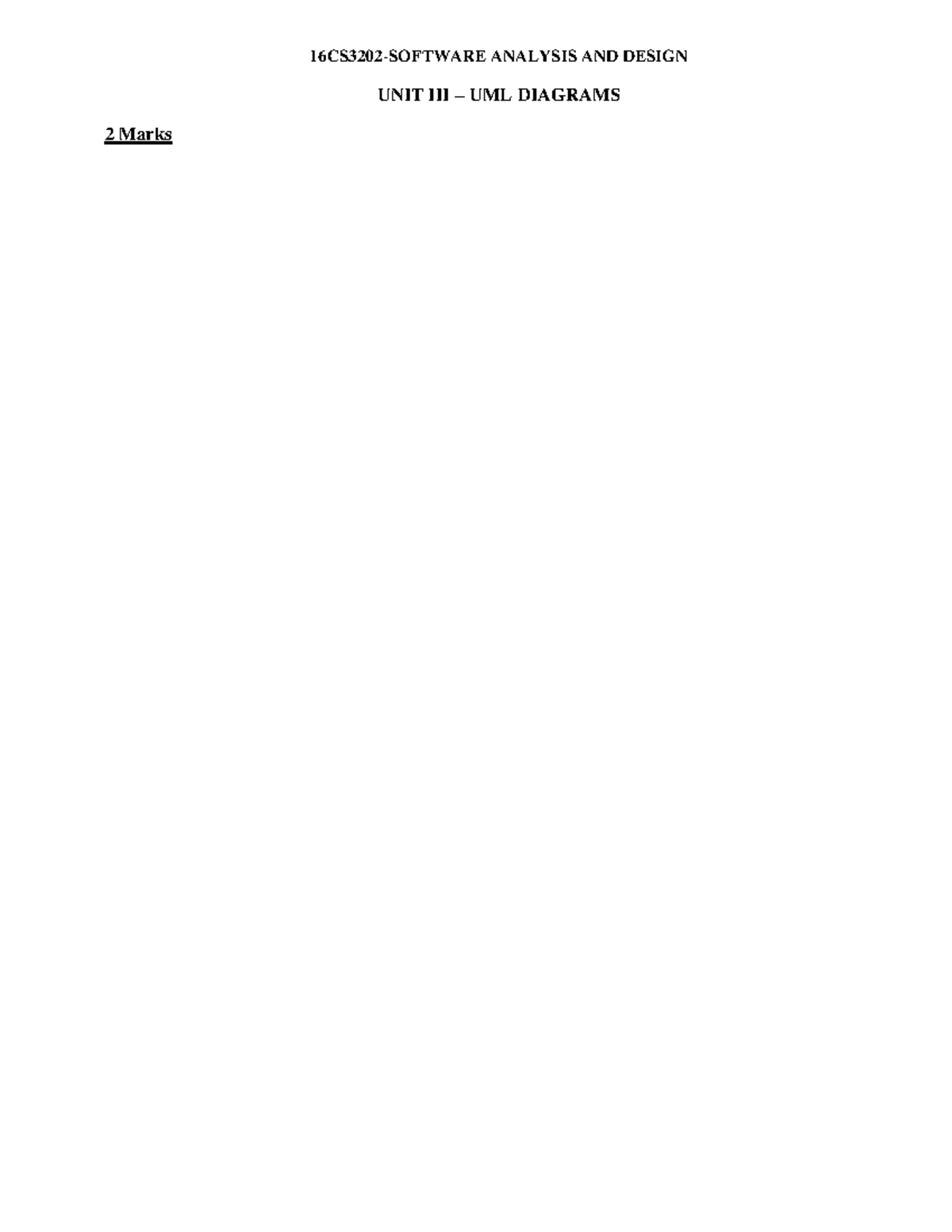 SAAD Question Bank UNIT 3-5 - 2 Marks 16CS3202-SOFTWARE ANALYSIS AND ...