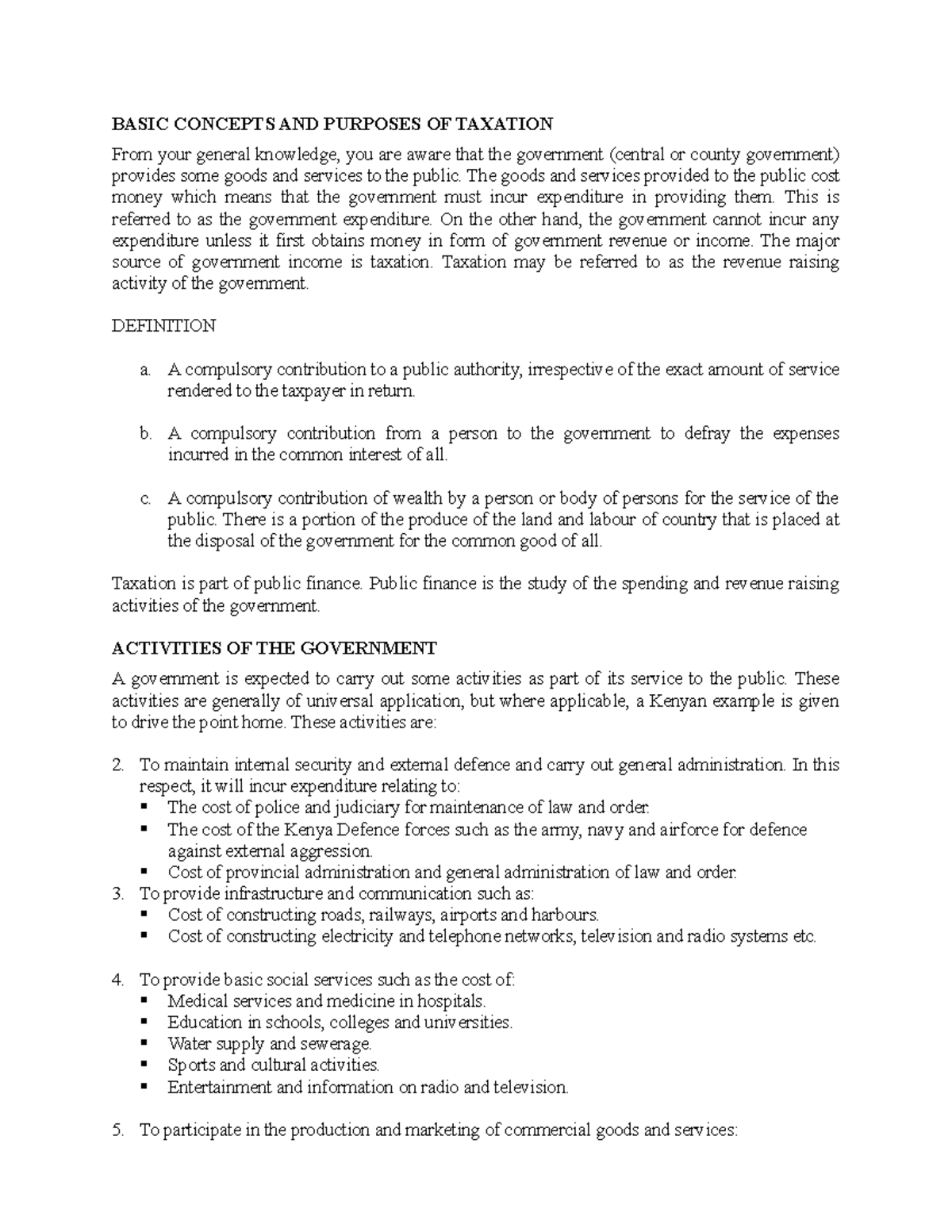 TAX lesson 1 notes - BASIC CONCEPTS AND PURPOSES OF TAXATION From your ...