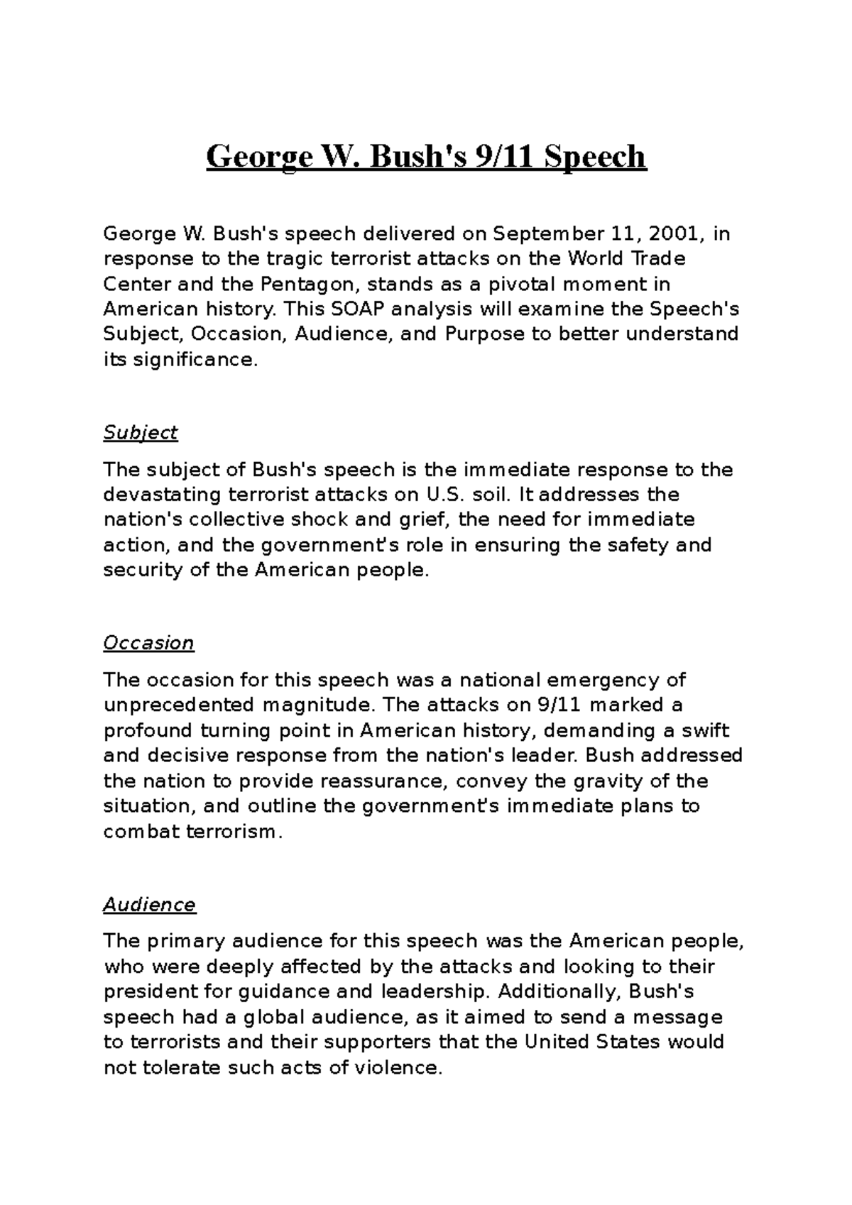 George W. Bush's 9-11 Speech - George W. Bush's 9/11 Speech George W ...