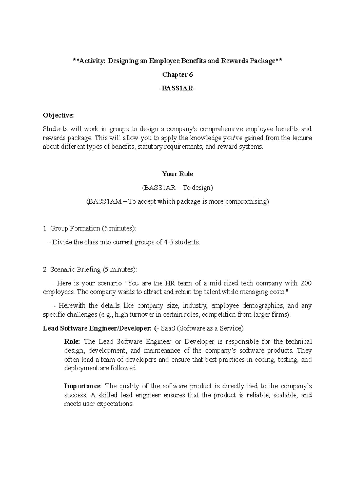 Guideline Chapter 6 Designing Rewards and Benefits BASS1AR - Activity ...