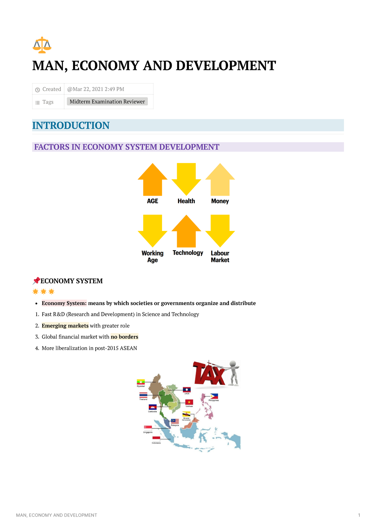 Man, Economy and Development Lecture Notes 01 - ####### ⚖ MAN, ECONOMY ...