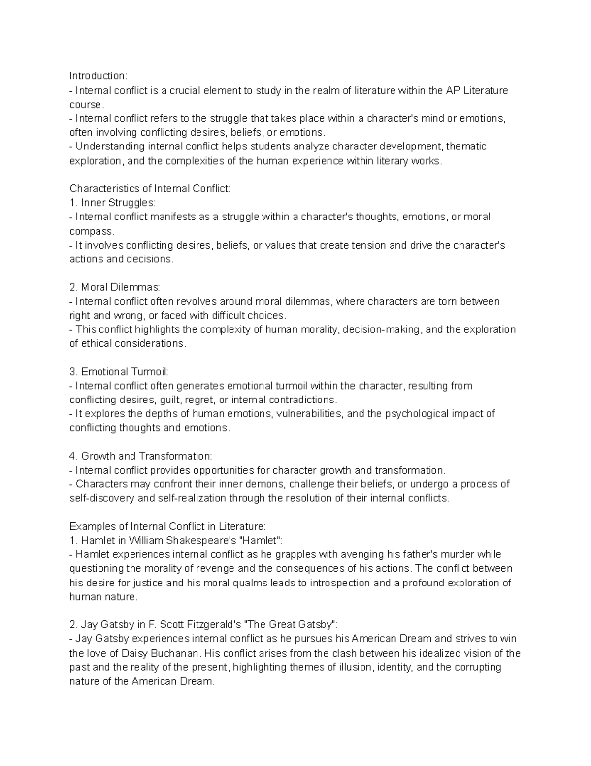 Internal Conflict in AP Literature - Introduction: Internal conflict is ...