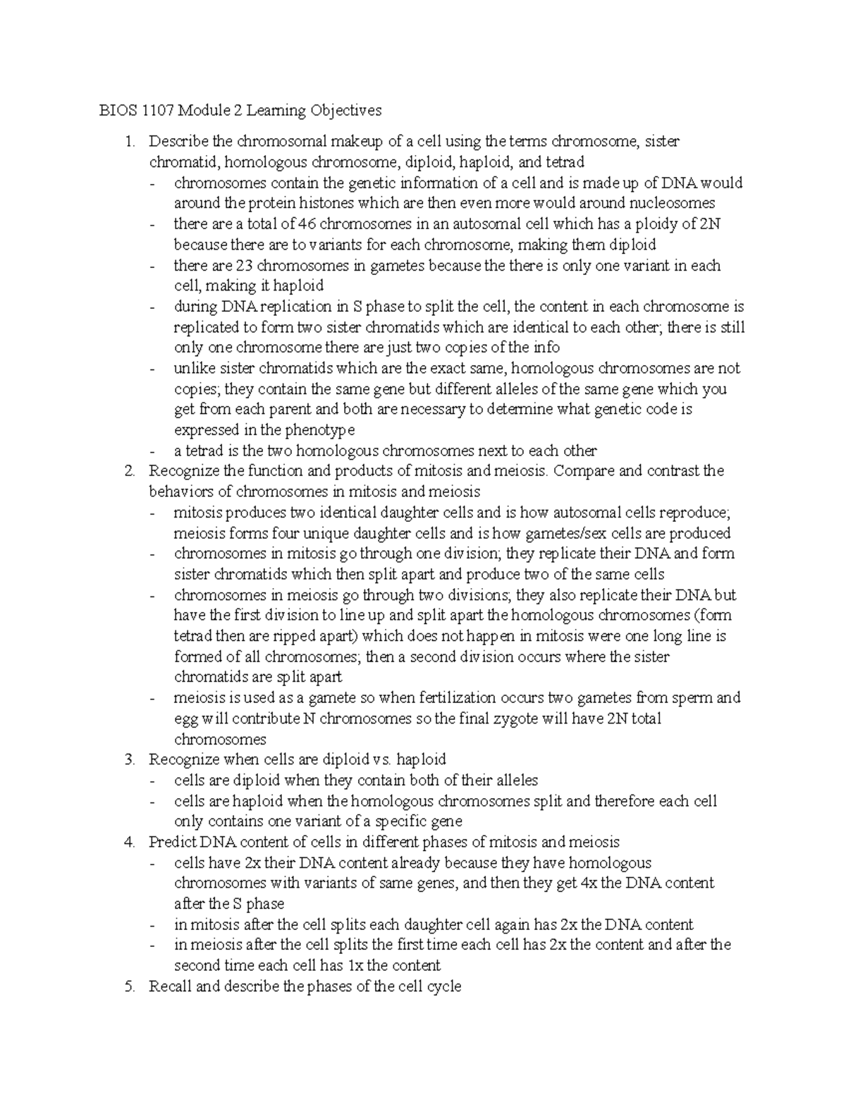 BIOS 1107 Module 2 Learning Objectives - BIOS 1107 Module 2 Learning Objectives Describe the ...