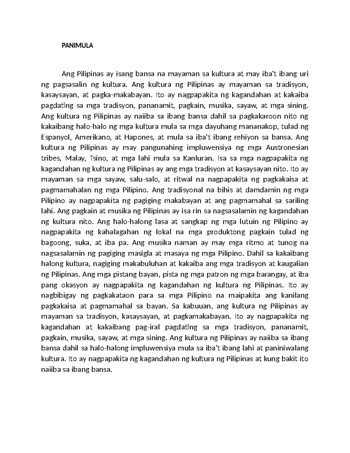 Panimula - reviews - PANIMULA Ang Pilipinas ay isang bansa na mayaman ...