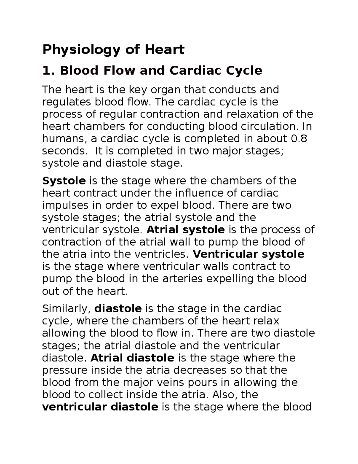 Bio 7 - notes - Physiology of Heart 1. Blood Flow and Cardiac Cycle The ...