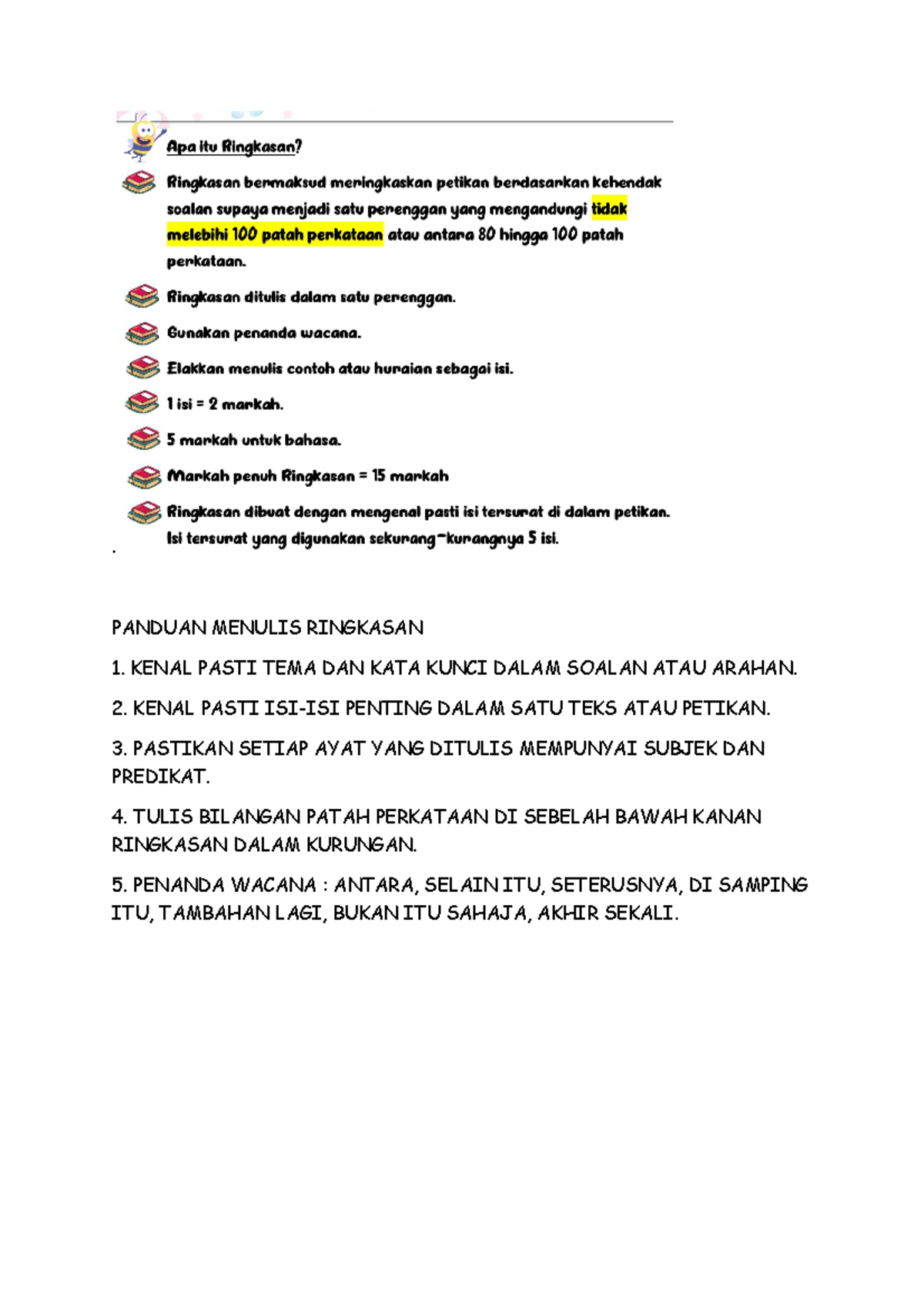 Ringkasan - SABCIHCBA - . PANDUAN MENULIS RINGKASAN 1. KENAL PASTI TEMA ...