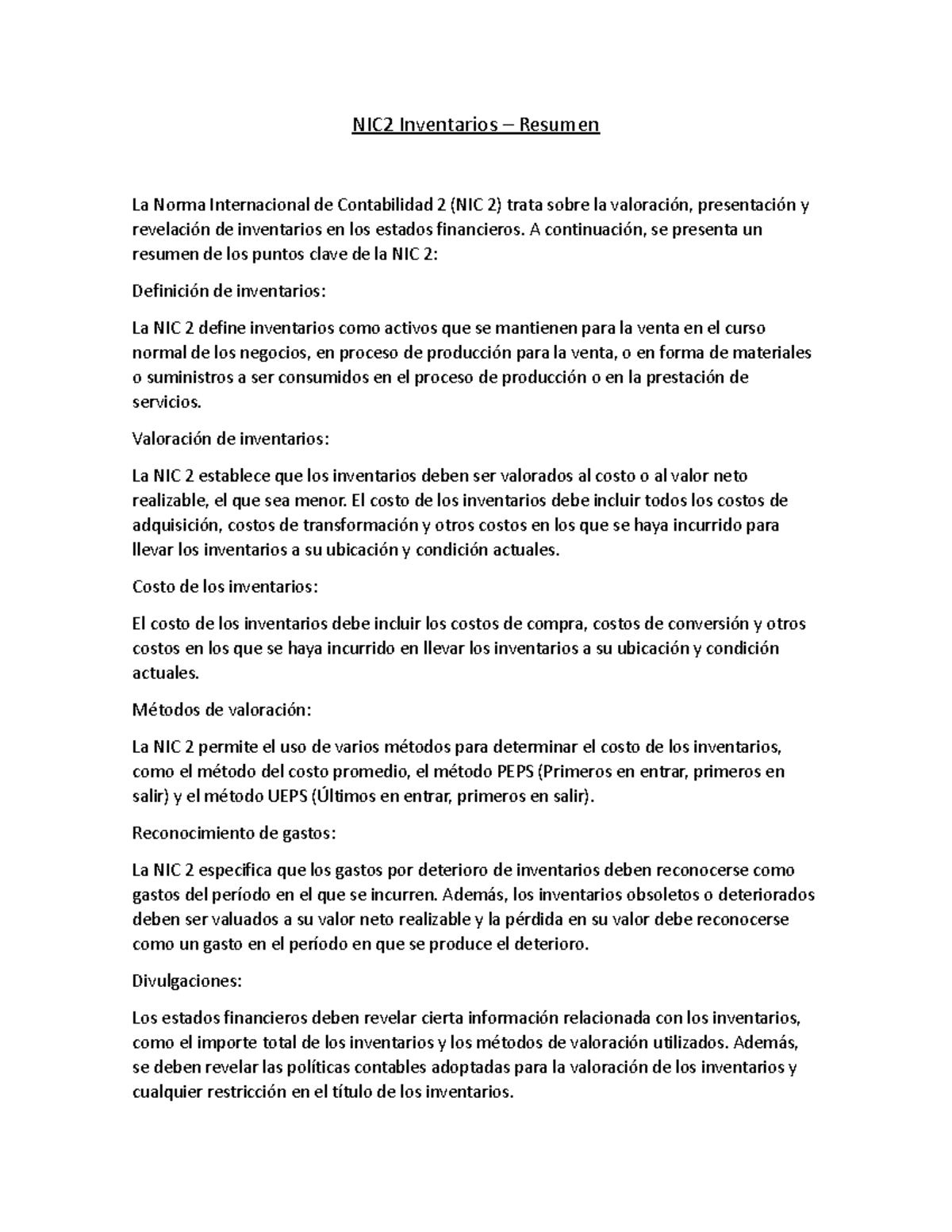NIC2 Inventarios Resumen - NIC2 Inventarios – Resumen La Norma ...