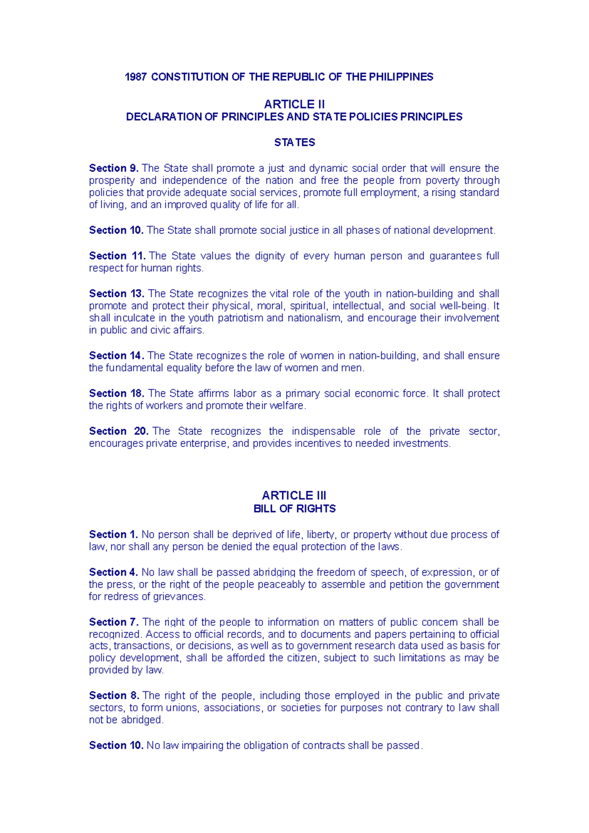 1987 Constitution - 1987 CONSTITUTION OF THE REPUBLIC OF THE ...