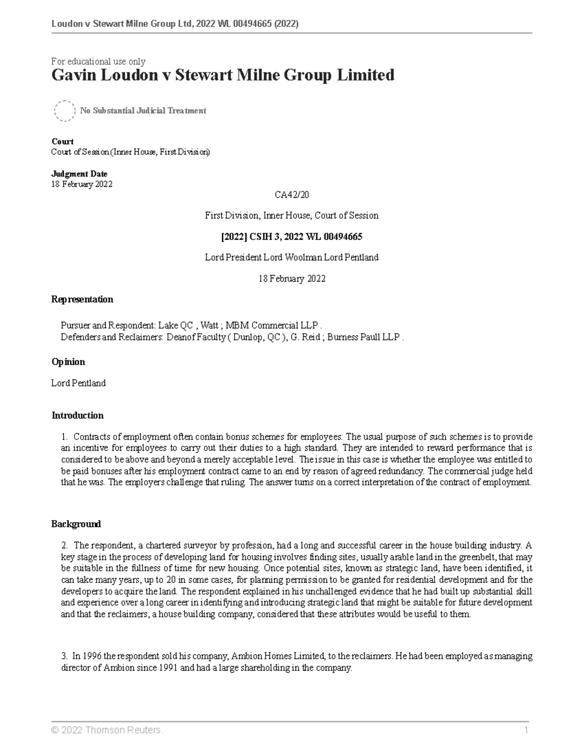 Loudon v Stewart Milne Group Ltd-2 - For educational use only Gavin ...