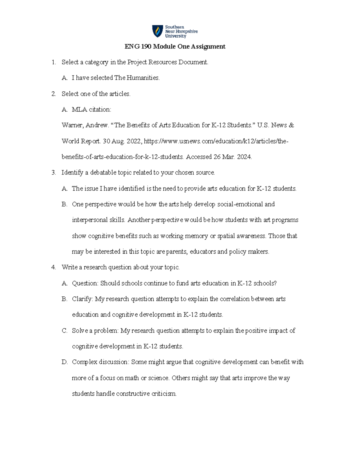 ENG 190 Module One Assignment - ENG 190 Module One Assignment Select a ...