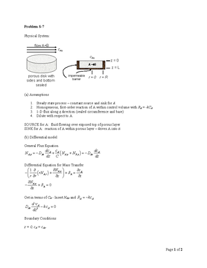 CHE 333 Studio #1 Problems 4-4-23 - CHE 333: Transport Phenomena III, Fundamentals of Mass ...