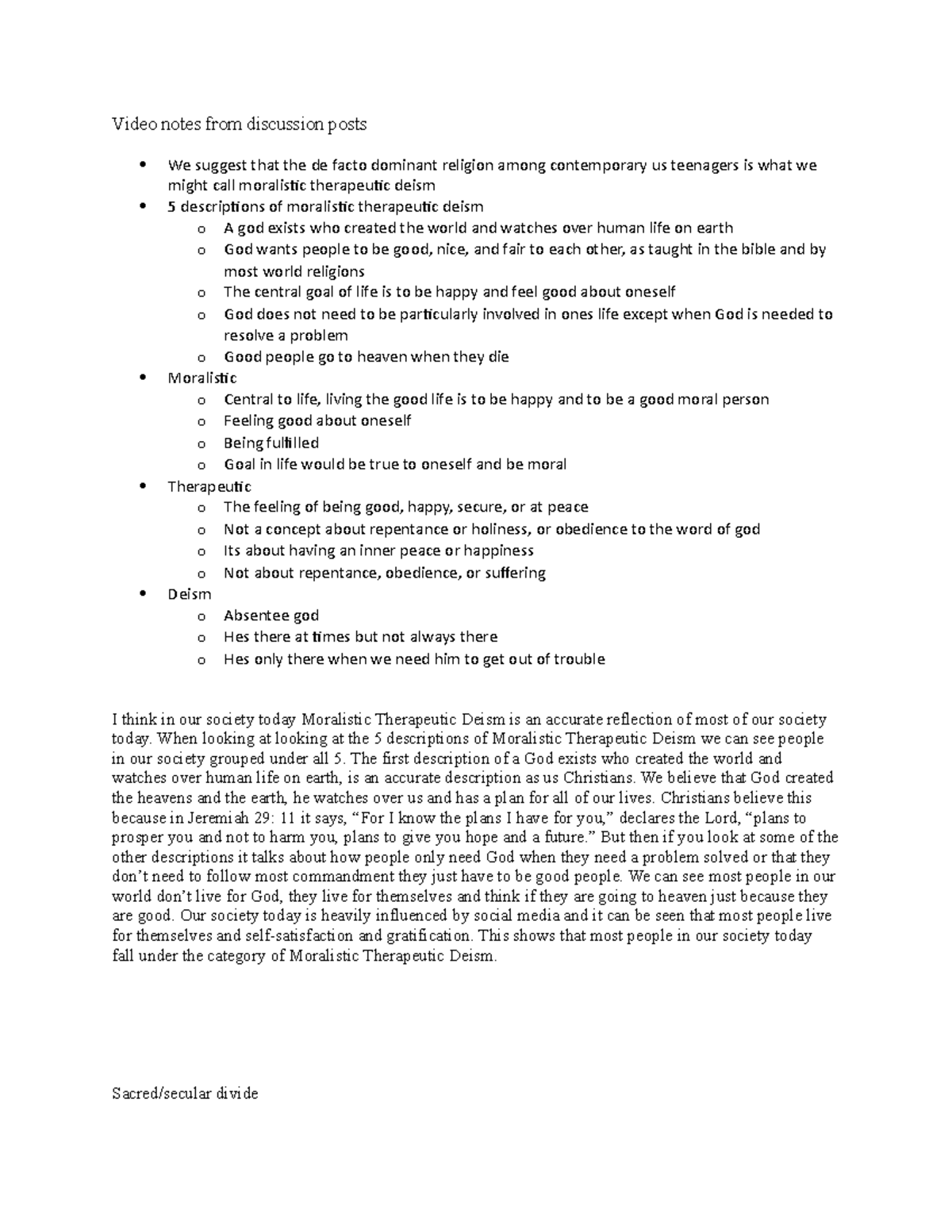 Video notes from discussion posts - When looking at looking at the 5 ...