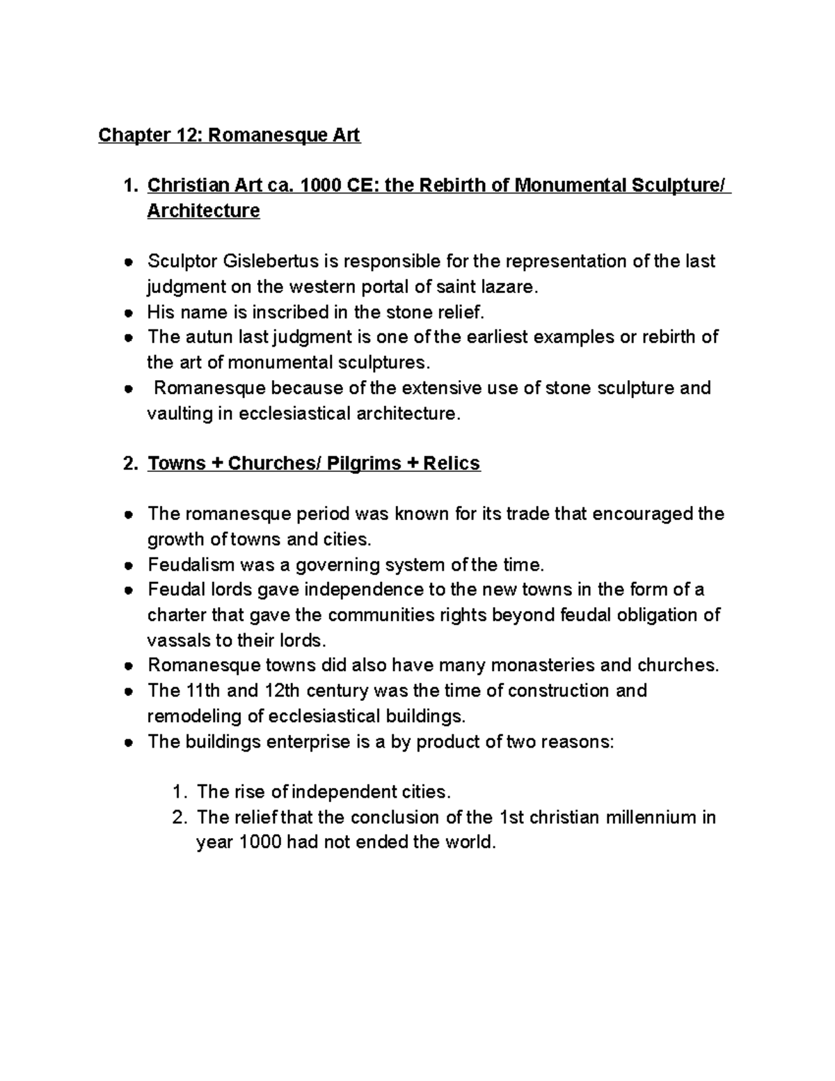 AH12 - art history study notes on chapter 12. - Chapter 12: Romanesque ...