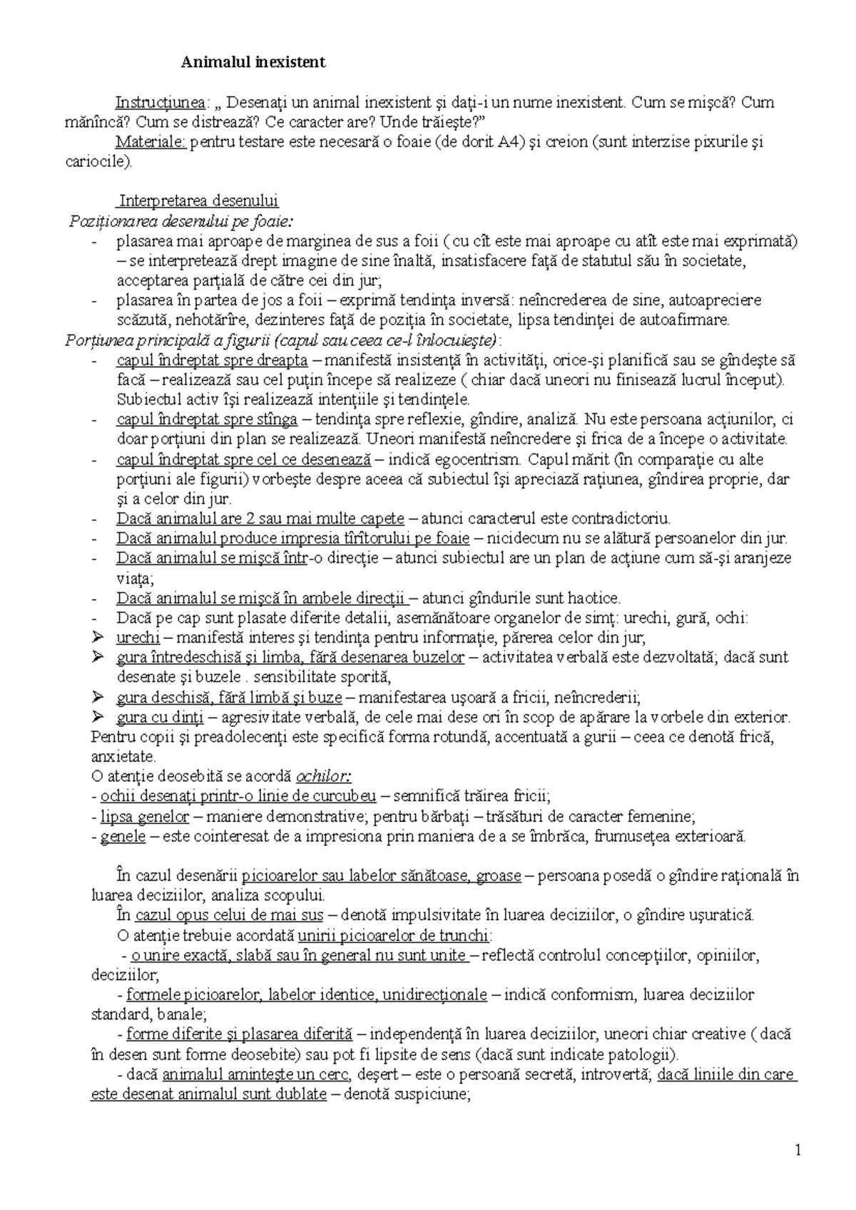 Test animal inexistent - Animalul inexistent Instrucţiunea: „ Desenaţi ...