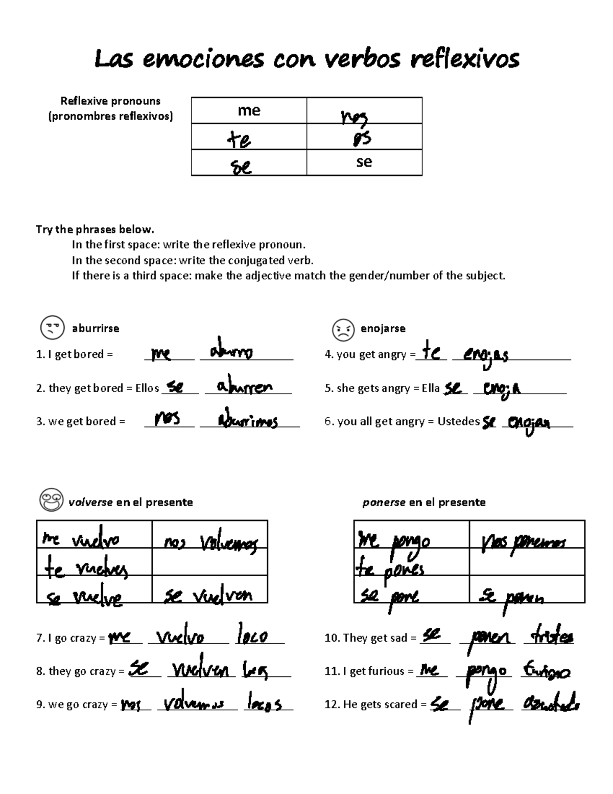 Sp2 Apr11 Tarea Reflexivos - Las emociones con verbos reflexivos me se ...