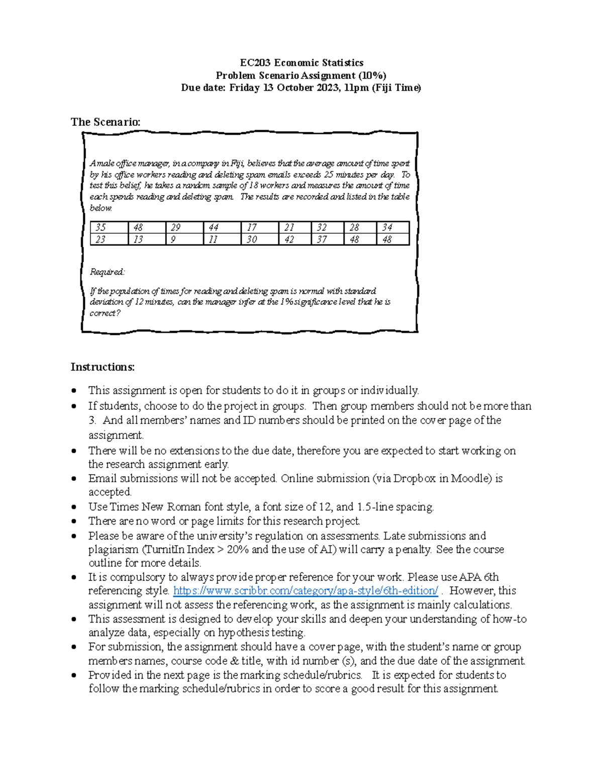 EC203 Project Scenario Assignment Semester 2 2023 Marking Rubrics Final ...
