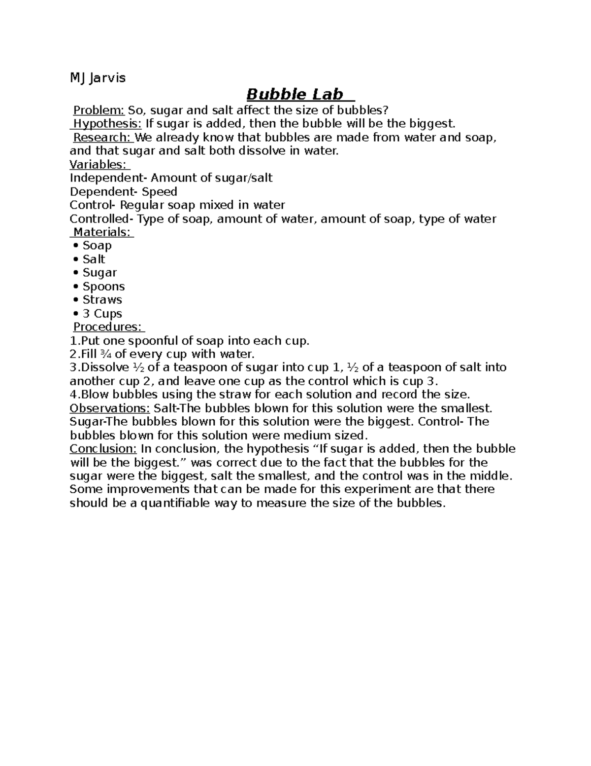 Bubble Lab - here's my version this lab - MJ Jarvis Bubble Lab Problem ...