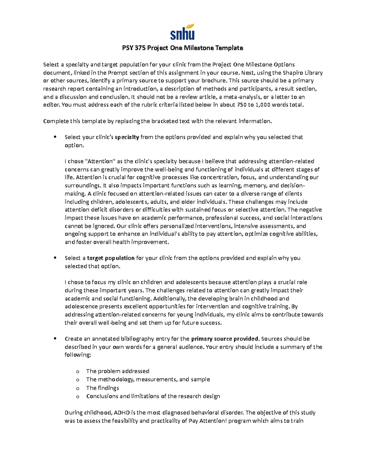 Angela Hobson PSY 375 Project One Milestone Template - PSY 375 Project ...