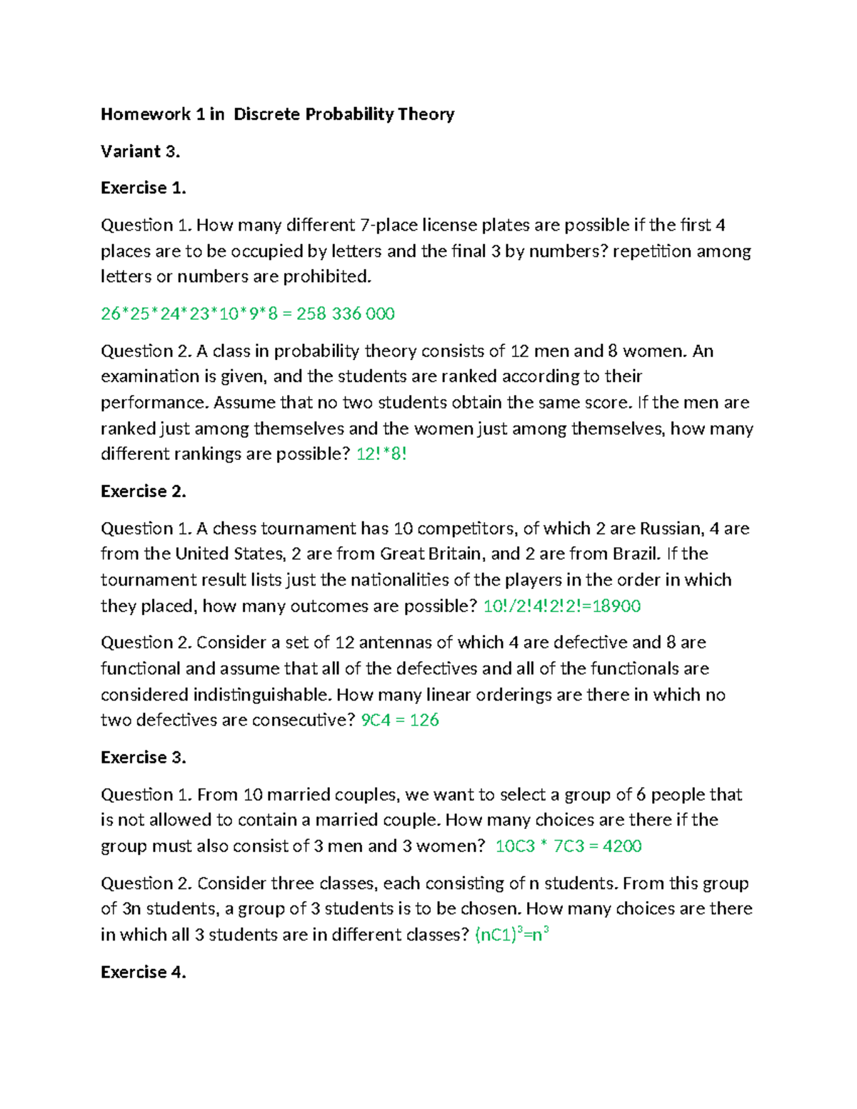 Hw1 V3 - fawef - Homework 1 in Discrete Probability Theory Variant 3. Exercise 1. Question 1 ...