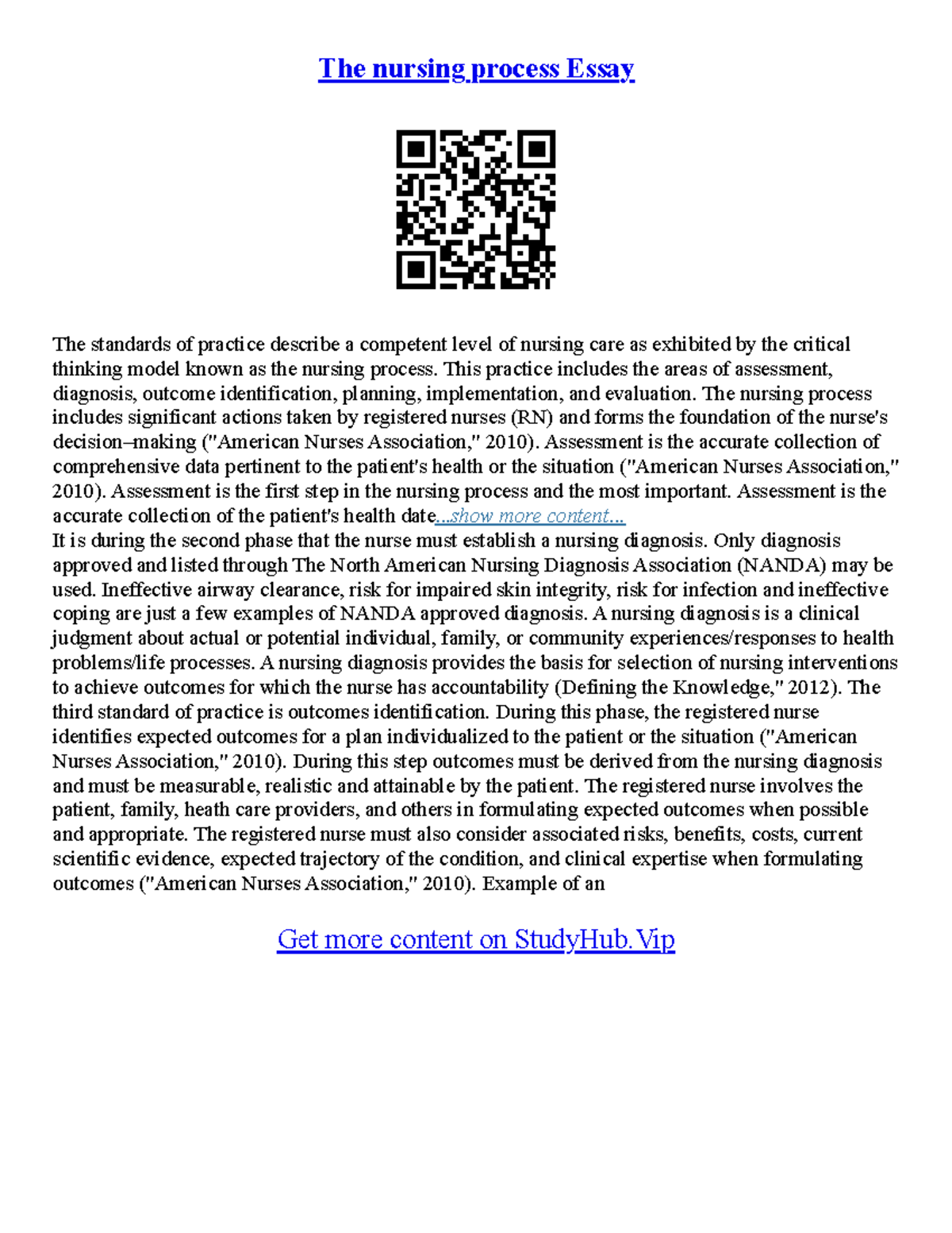 Sample Of A Process Essay - The nursing process Essay The standards of ...