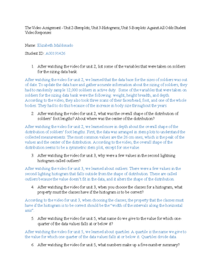 MATH-Stats Video Responses - The Video Assignment - Unit 16 and 17 ...