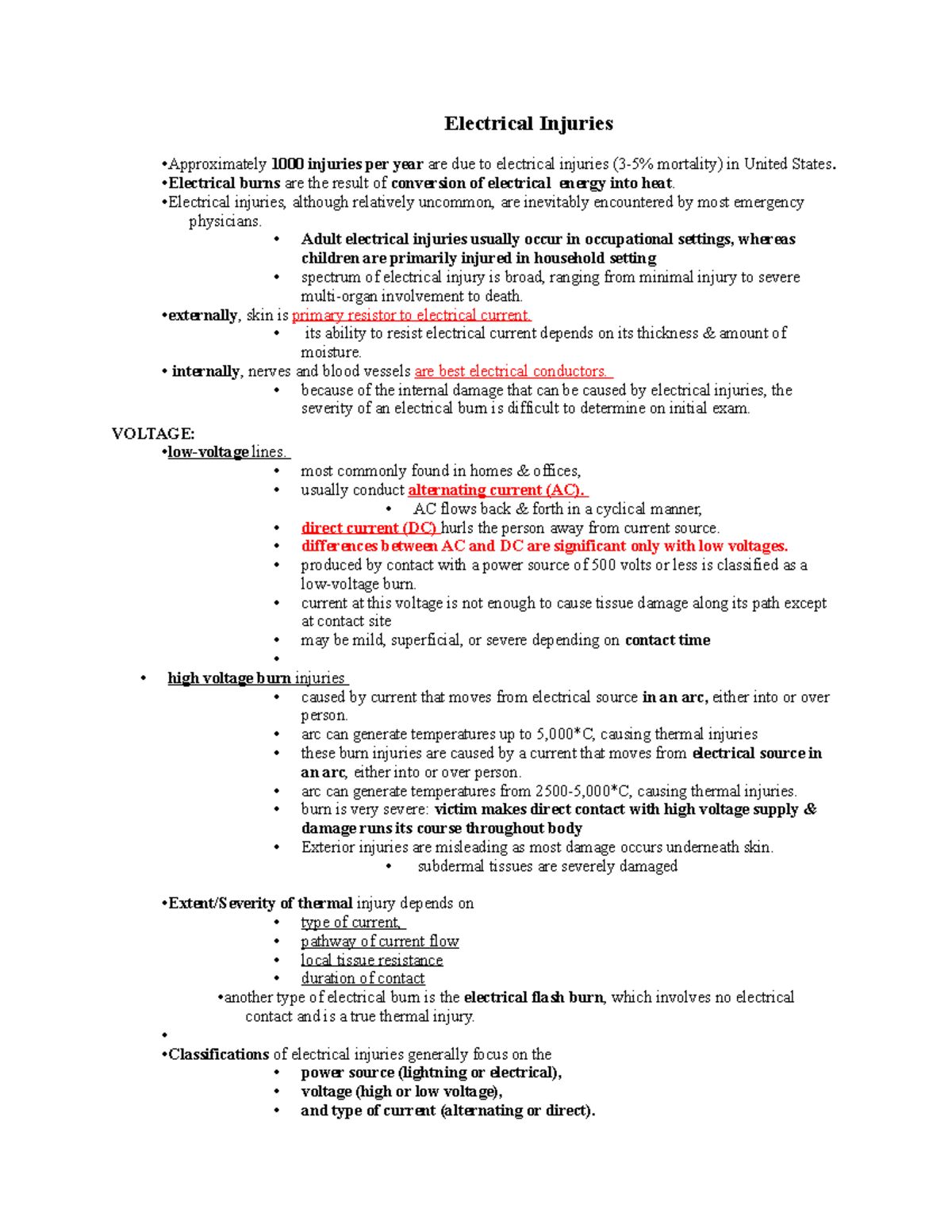 Electrical Injuries notes - Electrical Injuries Approximately 1000 ...