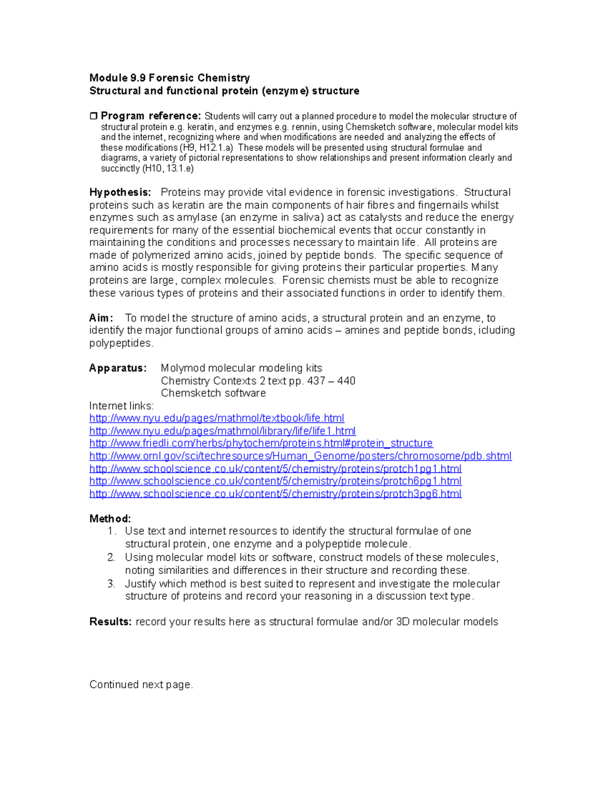 Protein structure prac - Module 9 Forensic Chemistry Structural and ...