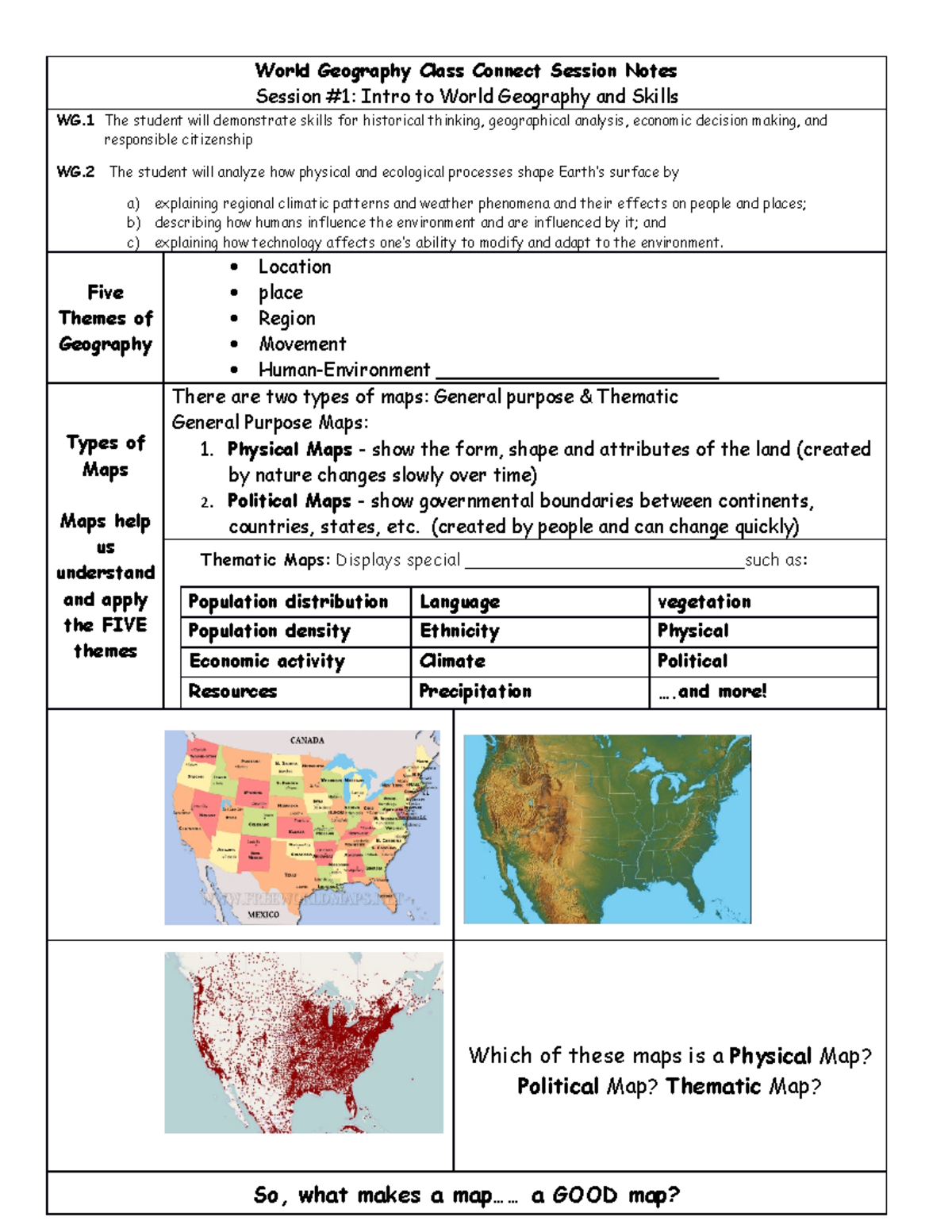 World Geography Notes #1 Student Copy - World Geography Class Connect ...