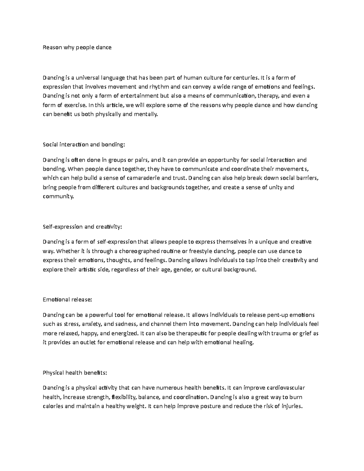 Reason why people dance - Reason why people dance Dancing is a ...