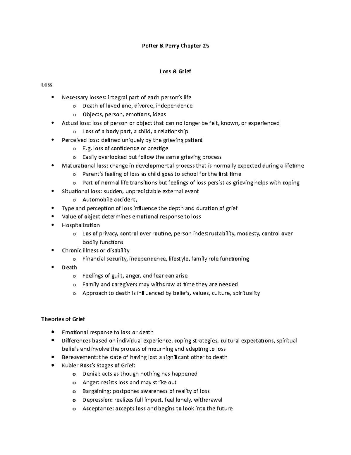 Potter and Perry Chapter 25 - Potter & Perry Chapter 25 Loss & Grief ...