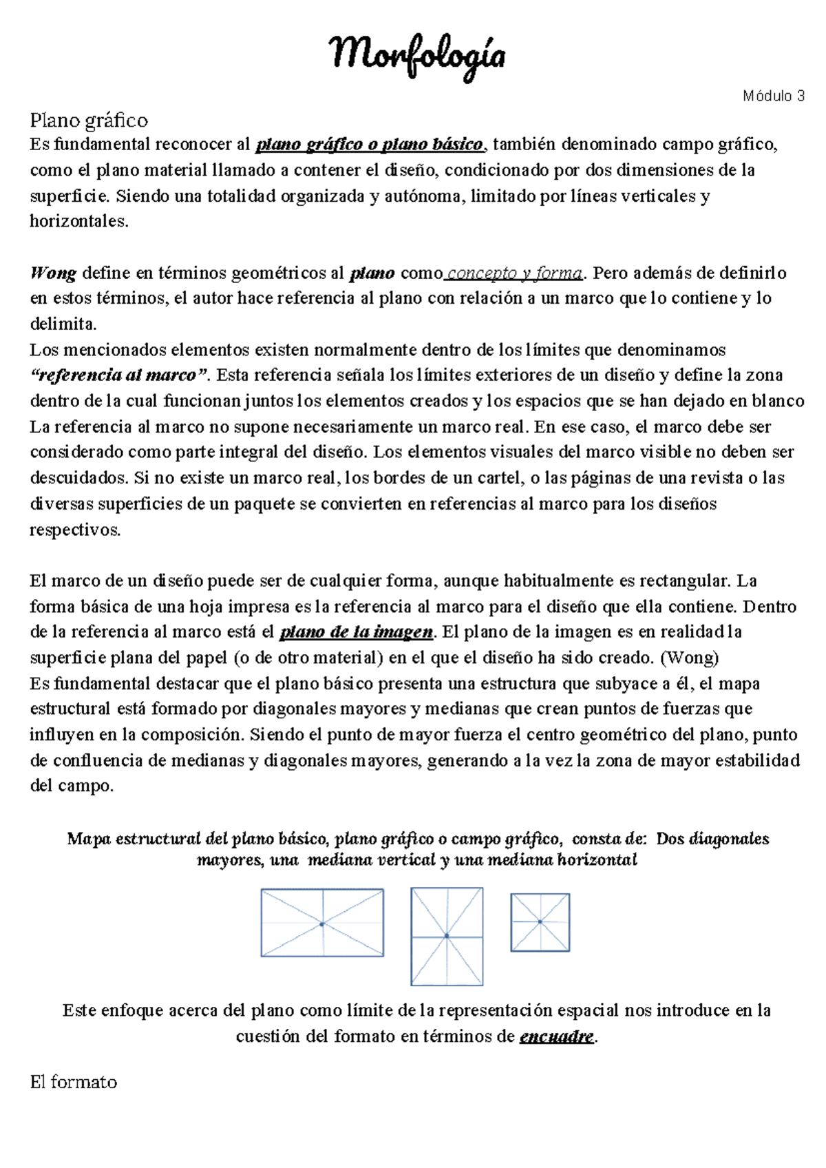 Morfologia I M3 M4 - resumen - Morfología Módulo 3 Plano gráfico Es fundamental reconocer al ...