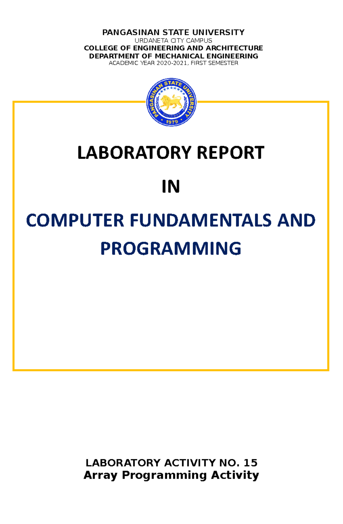 Laboratory- Report 15 - Computer Fundamentals and Programming - PangSU - Studocu
