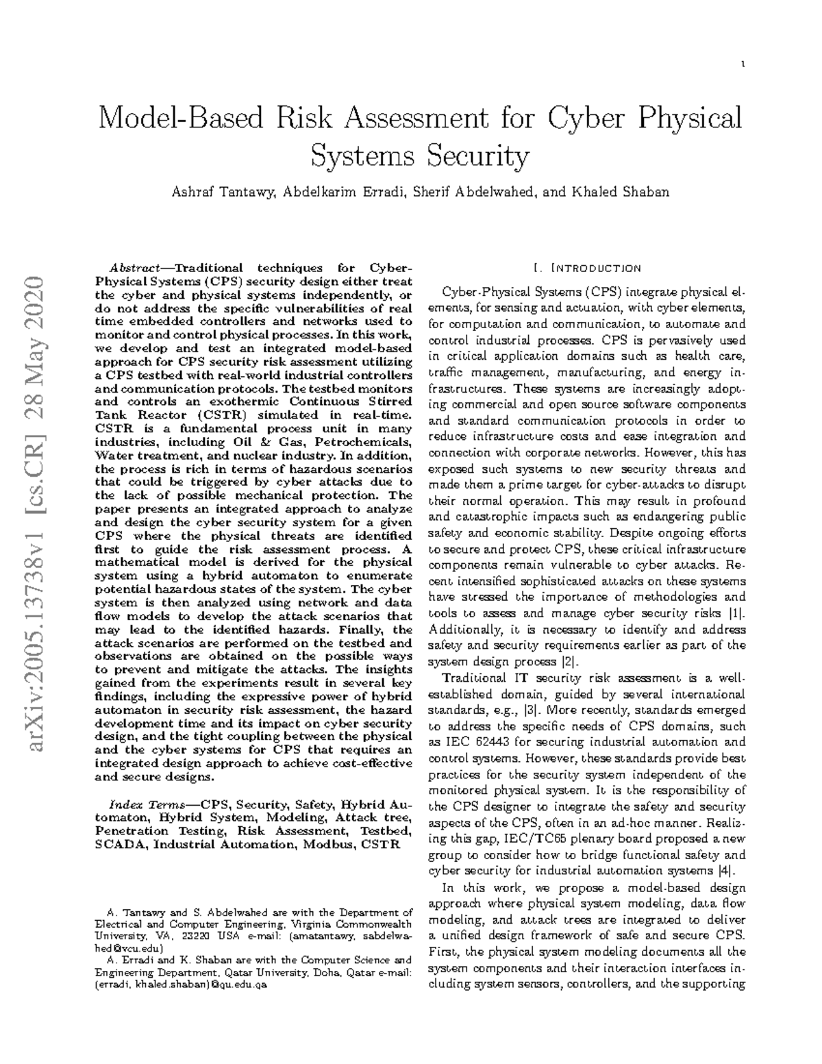1. Model-Based Risk Assessment for Cyber Physical Systems Security - 1 ...