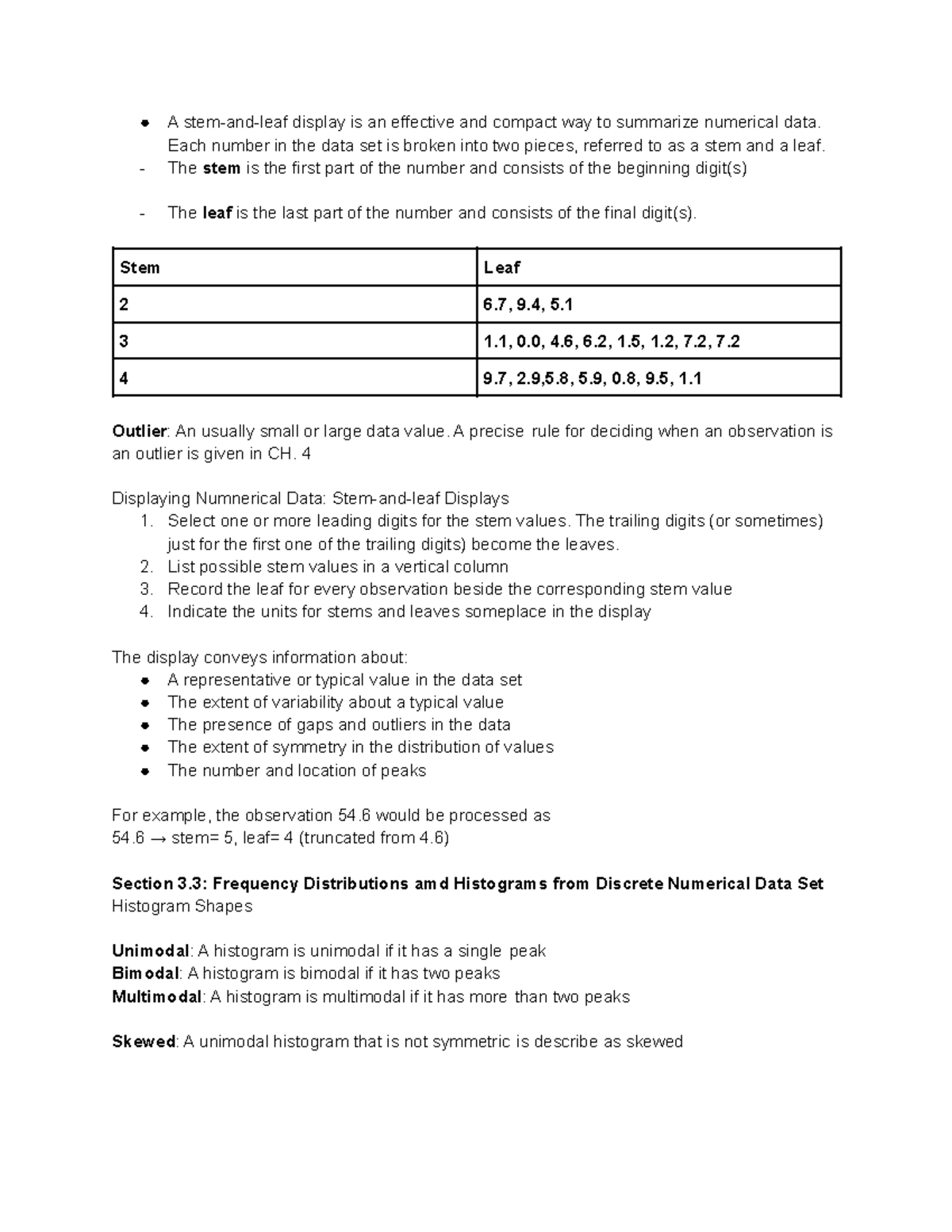 Ch. 3 - Section 2 - Elementary Statistics - A stem-and-leaf display is ...