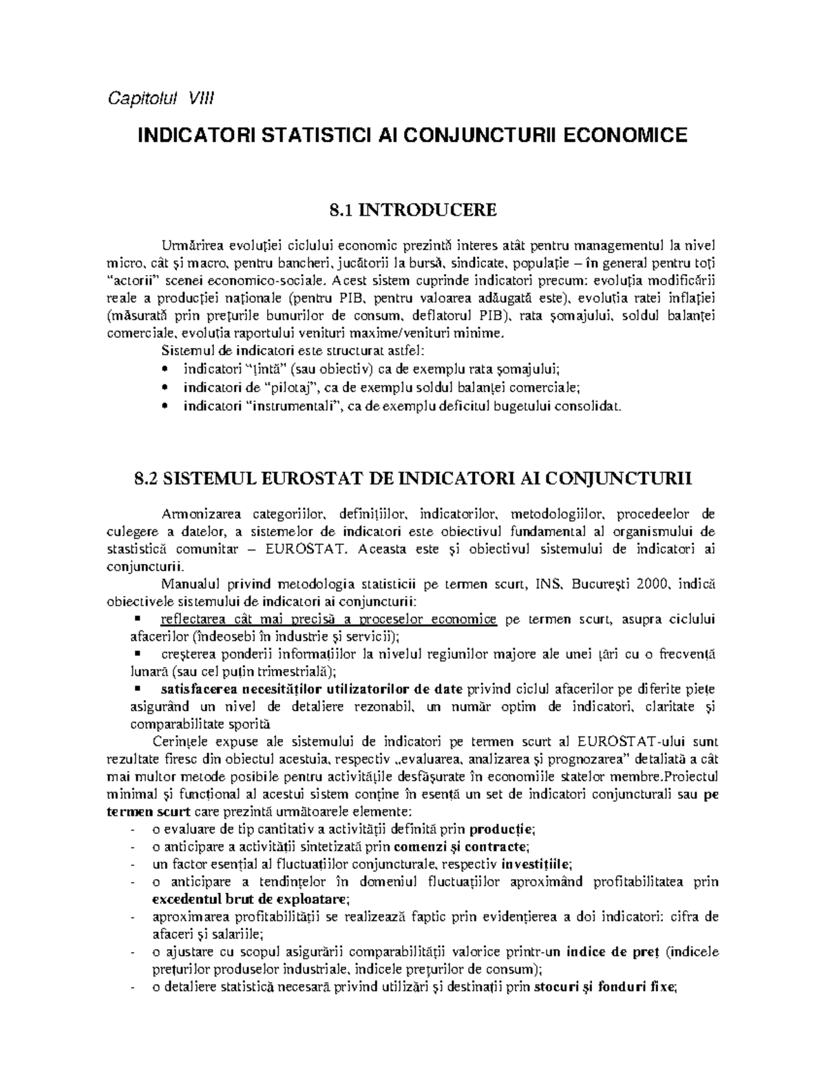 8. Indicatori Statistici AI Conjuncturii Economice - Capitolul VIII INDICATORI STATISTICI AI ...