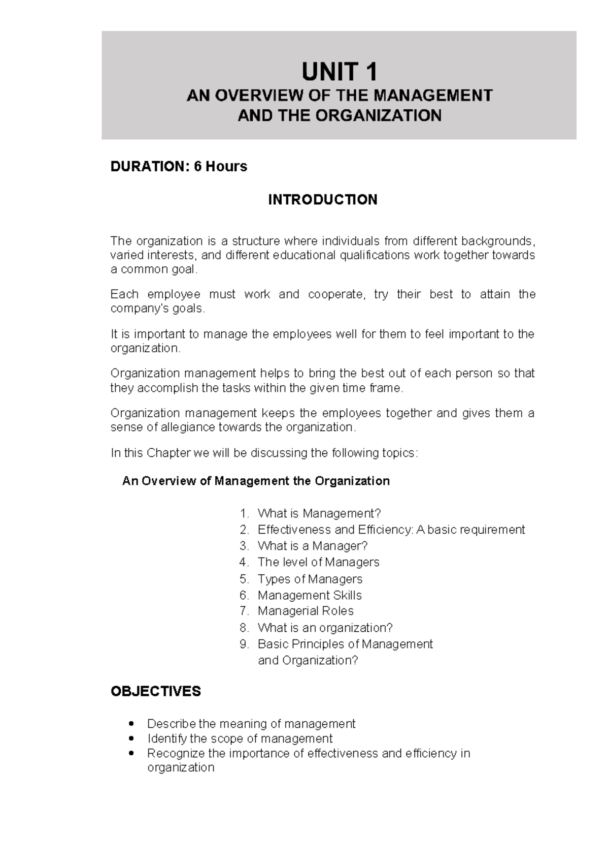 ORG MAN Chapters 1 and 2 - AN OVERVIEW OF THE MANAGEMENT AND THE ...